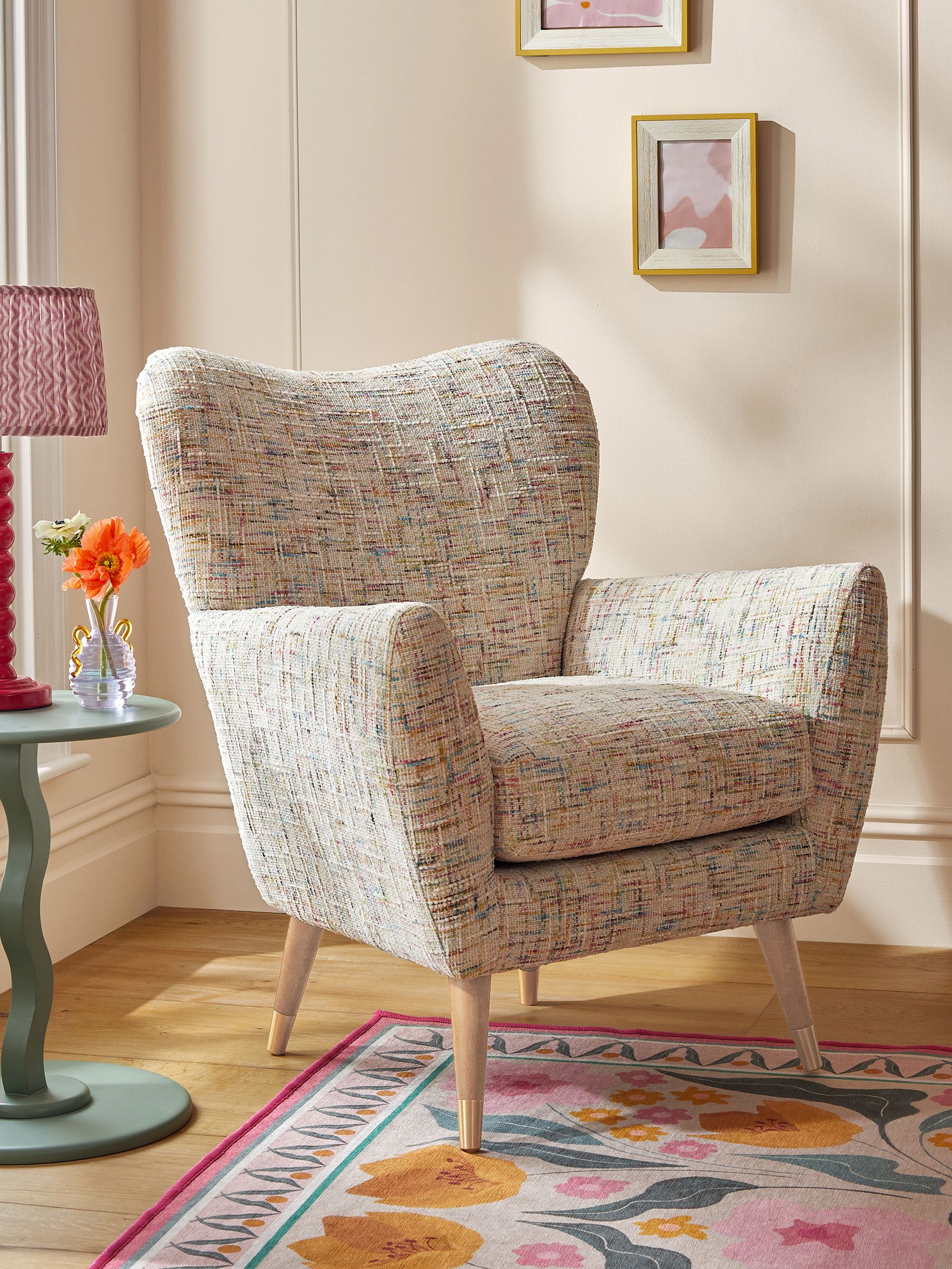 Buy Multi Coloured Chenille Natural Wilson Highback Armchair from the ...