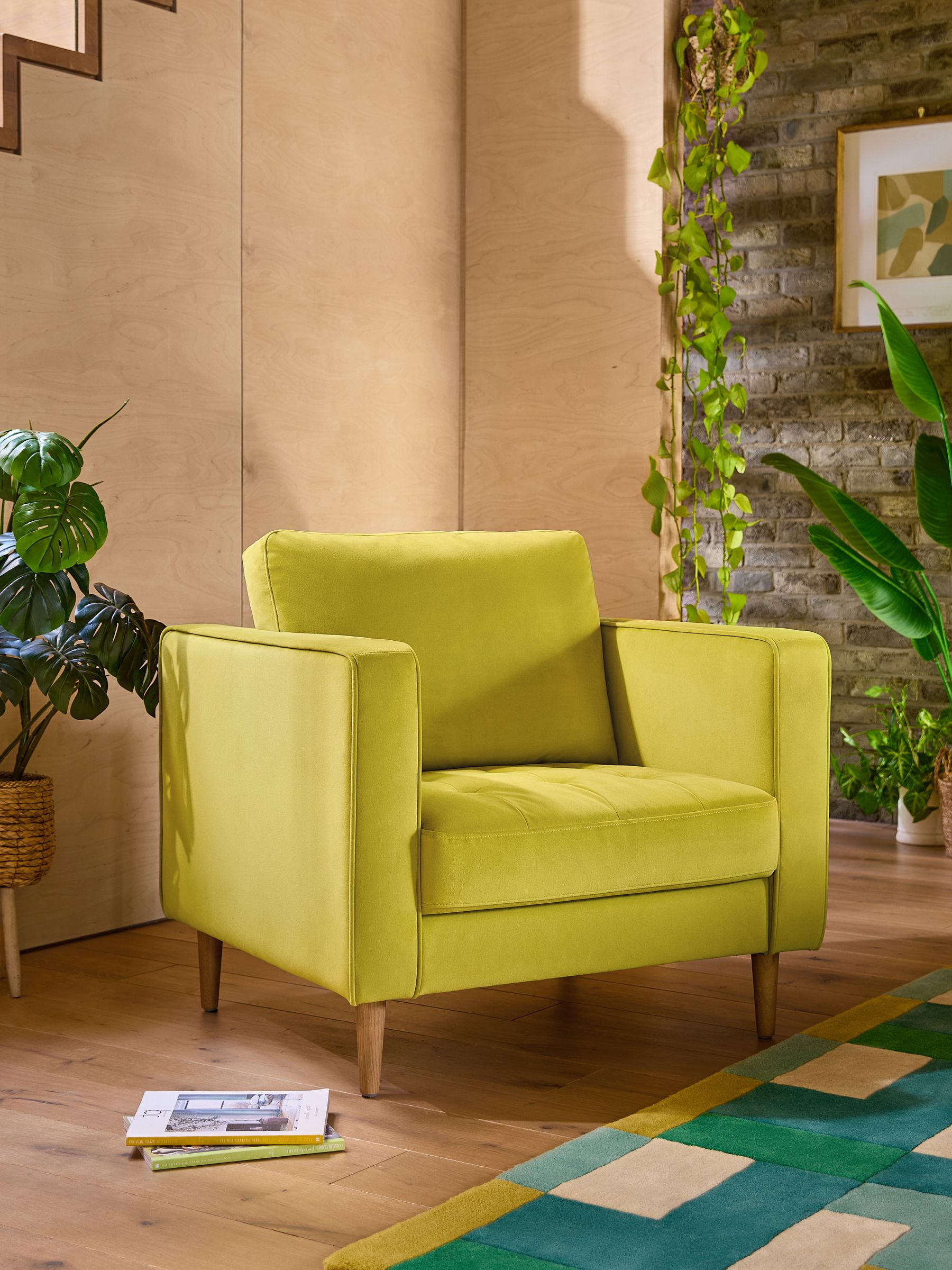 Mustard armchair next store