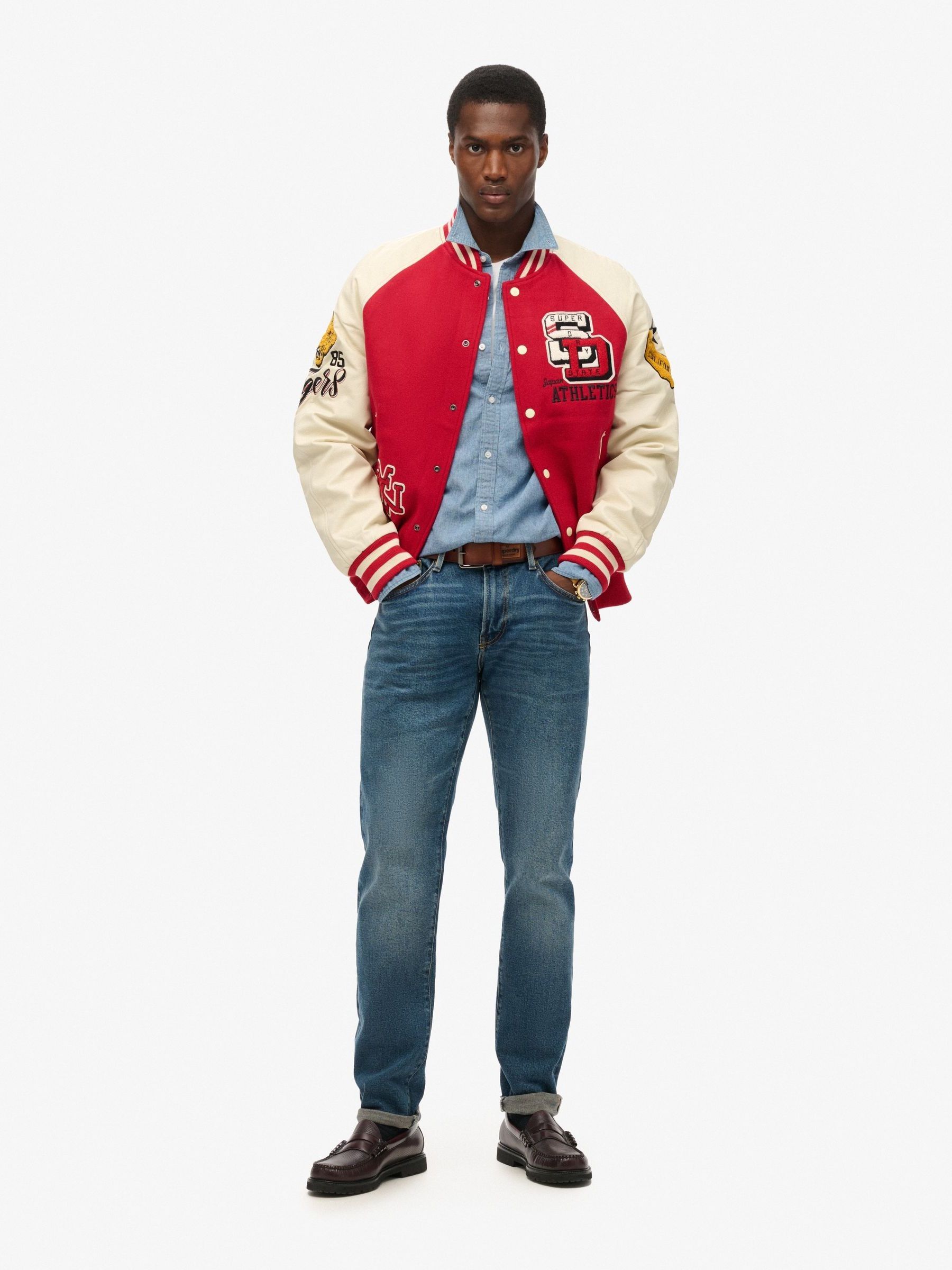 Buy Superdry Red College Varsity Patched Bomber Jacket from the Next UK ...