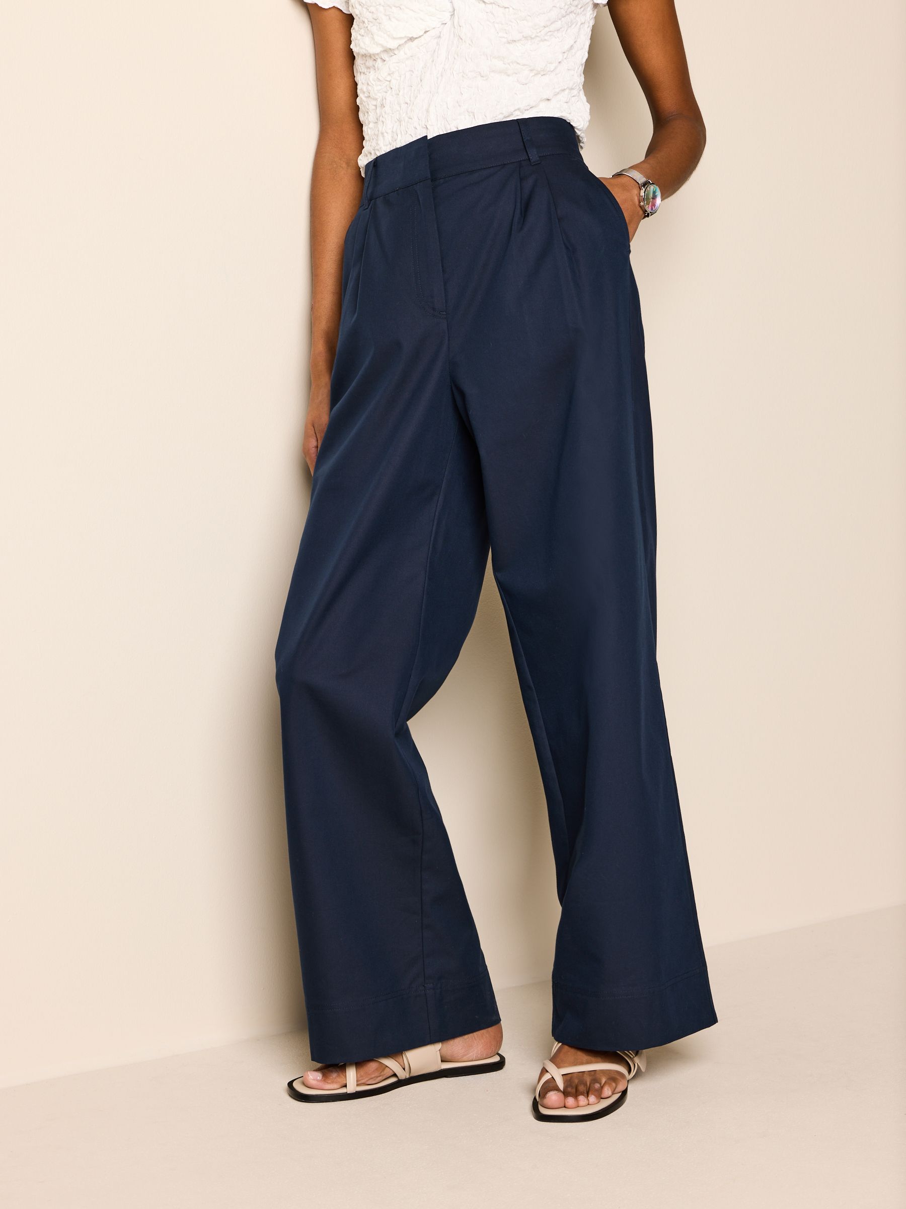 Buy Navy Blue Cotton Mix Smart Wide Leg Trousers from Next Ireland