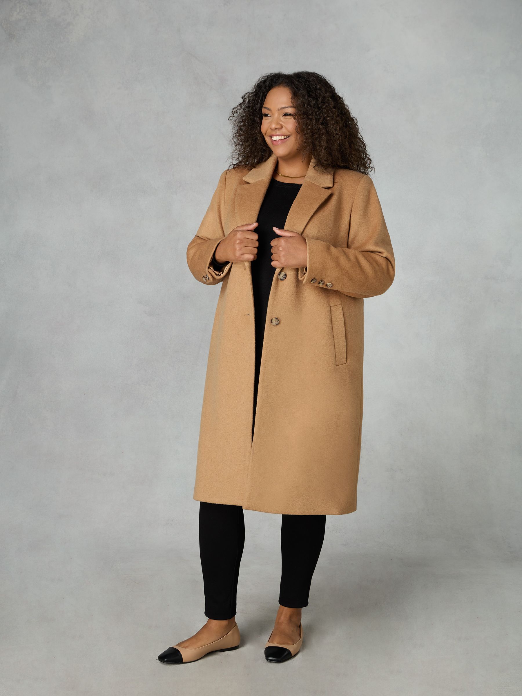 Buy Live Unlimited Natural Curve Wool Blend Long Tailored Coat from the ...