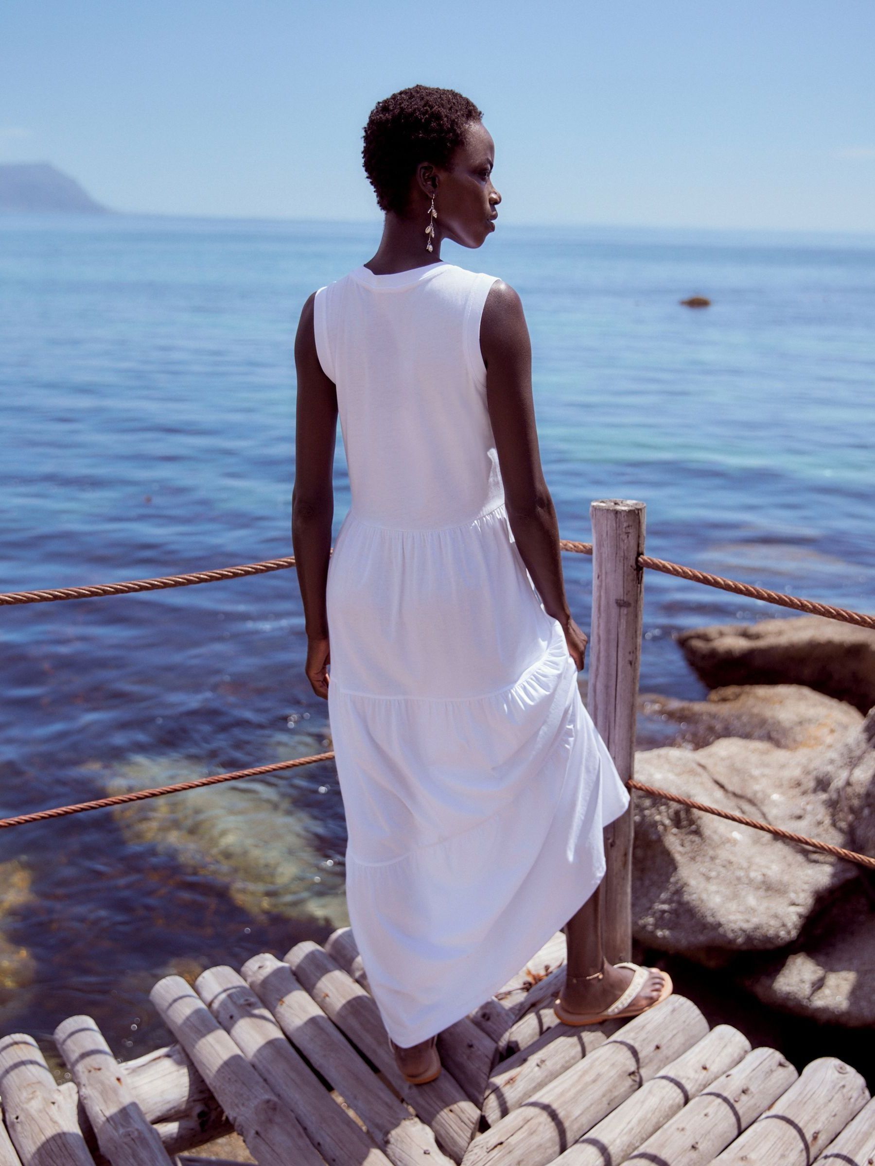 Buy White Sleeveless 100% Cotton Crew Neck Tiered Summer Maxi Jersey ...