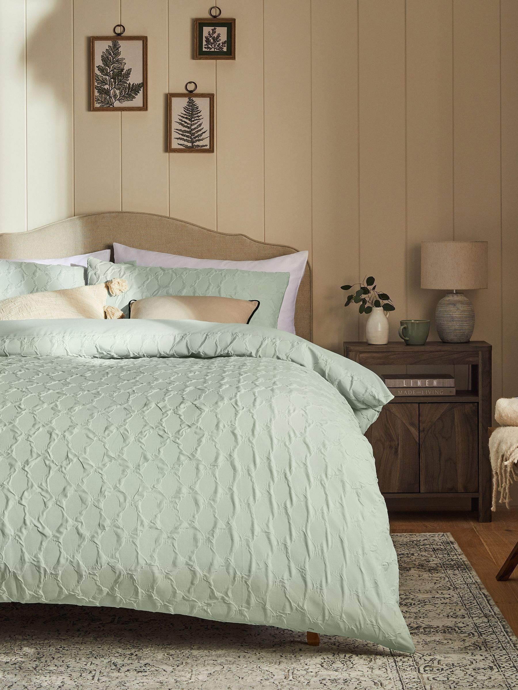 Buy Green Sage Textured Embossed Square Pattern Bedding Duvet Cover and ...