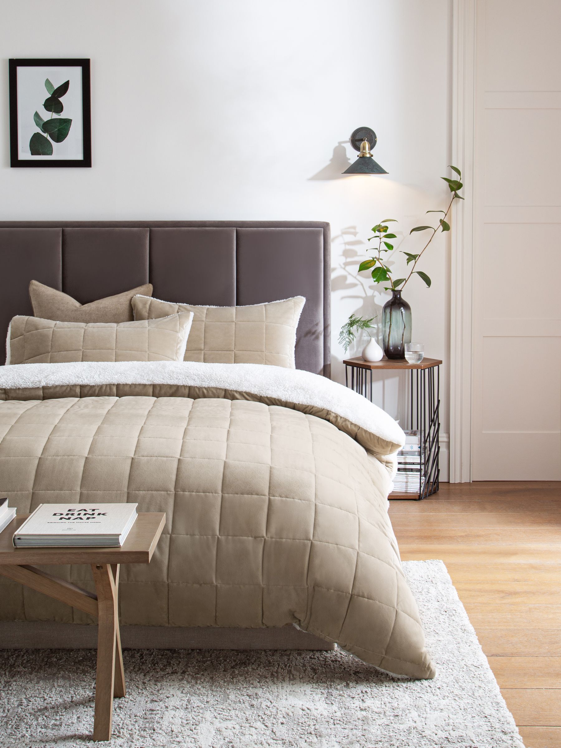 Buy Natural Brooklyn Quilted Velvet Duvet Cover and Pillowcase Set from ...
