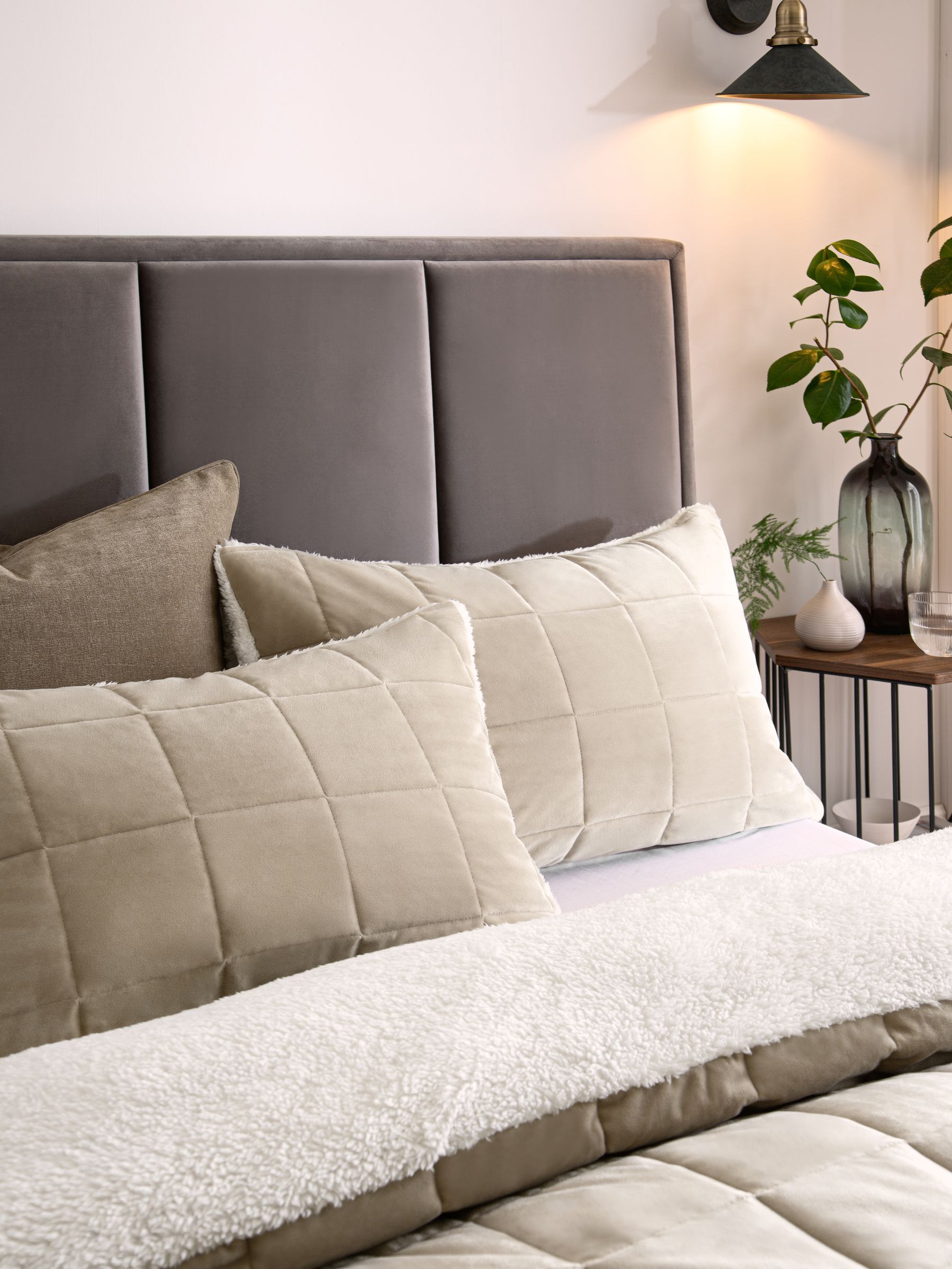 Buy Natural Brooklyn Quilted Velvet Duvet Cover and Pillowcase Set from ...