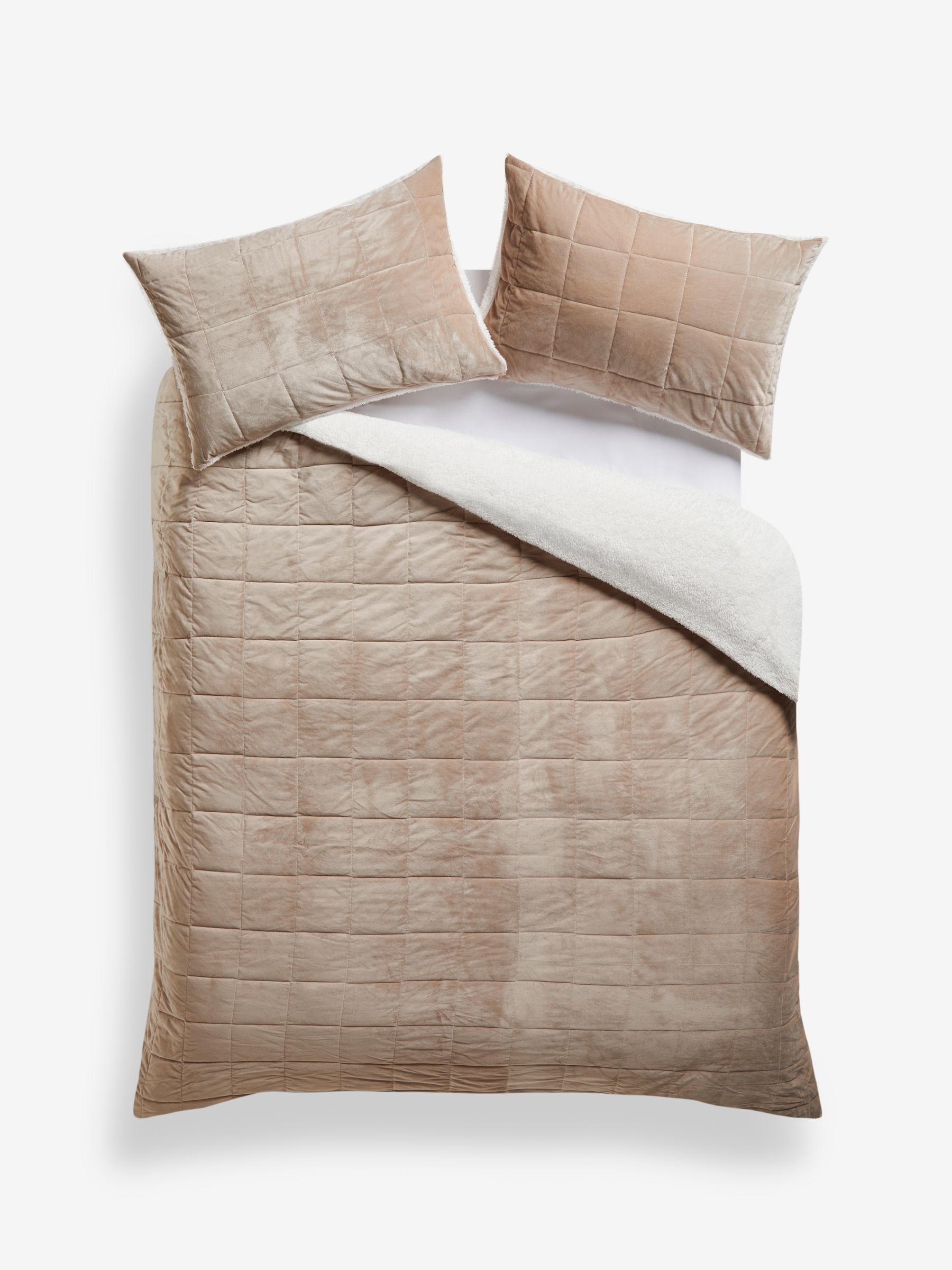 Buy Natural Brooklyn Quilted Velvet Duvet Cover and Pillowcase Set from ...