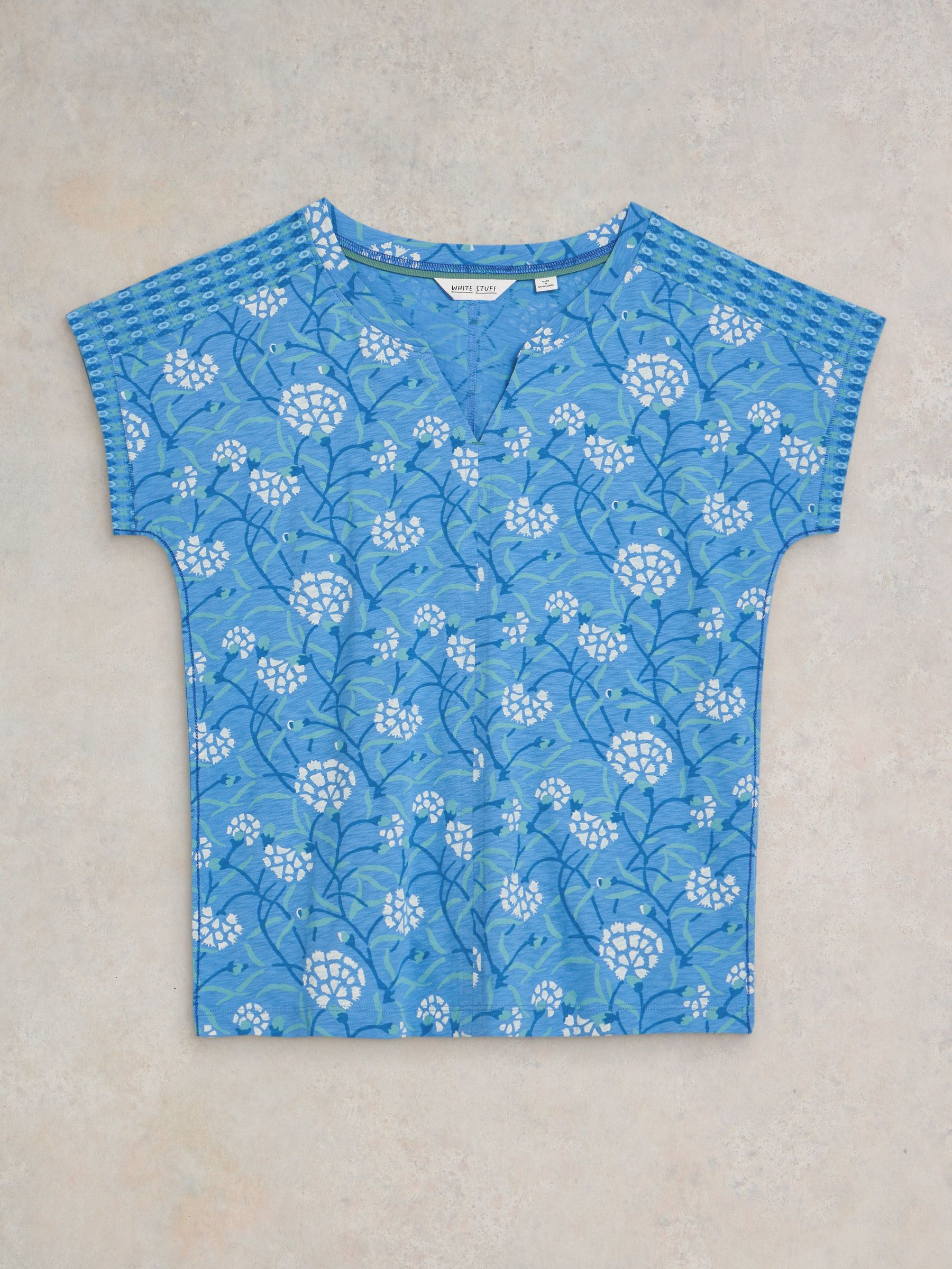 Buy White Stuff Blue Nelly Notch Neck 100% Cotton T-Shirt from Next Ireland