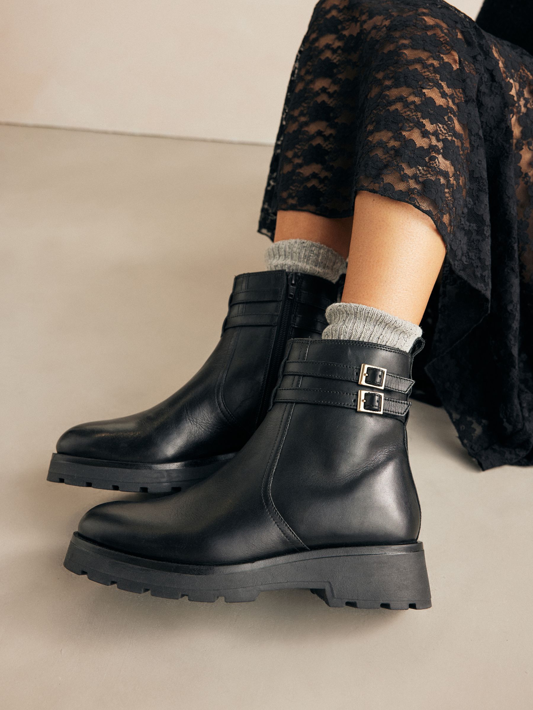 Buy Black Forever Comfort® Chelsea Buckle Leather Ankle Boots from the ...