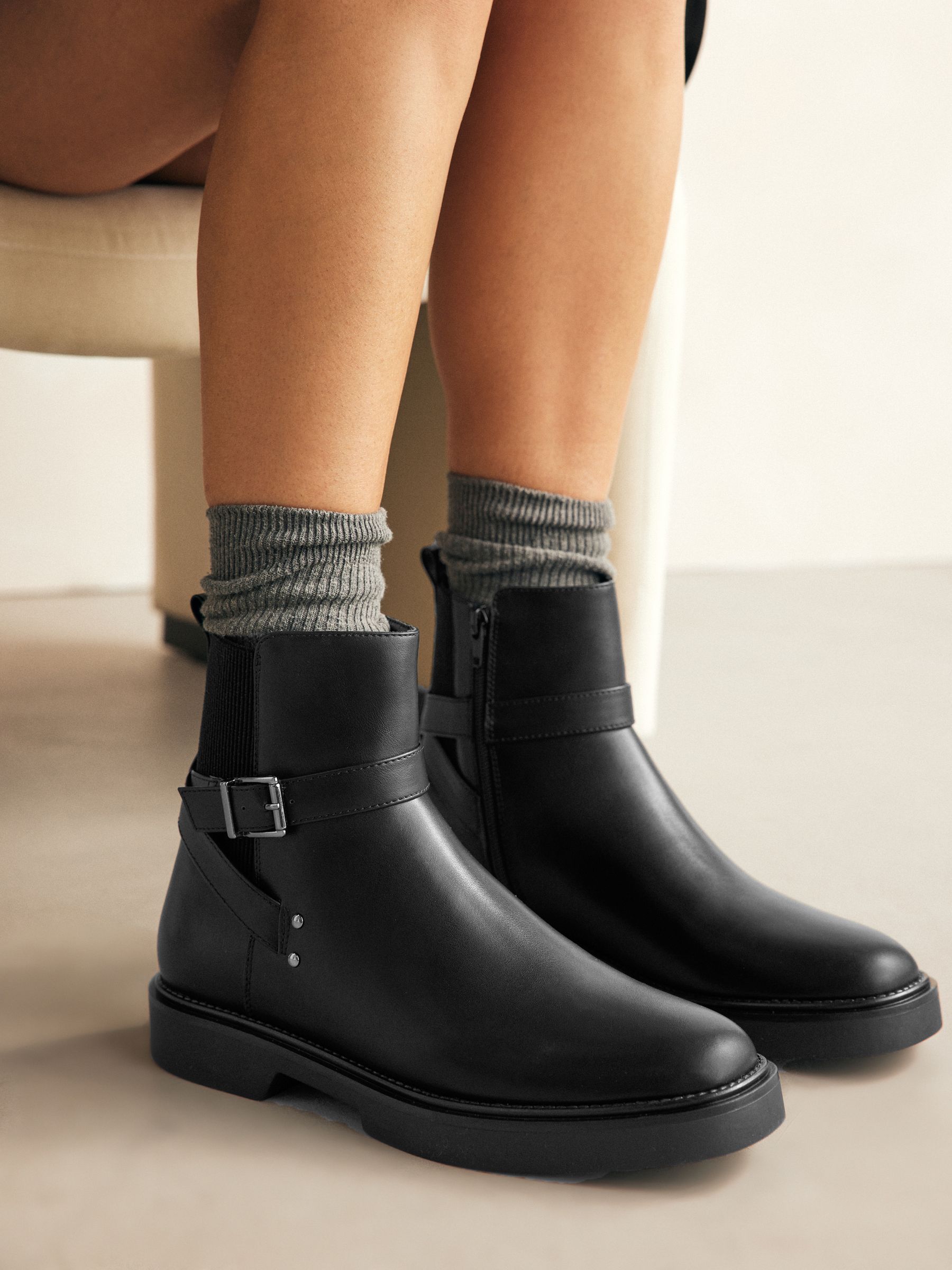 Buy Black Standard/Wide Fit Forever Comfort® Chelsea Buckle Ankle Boots ...