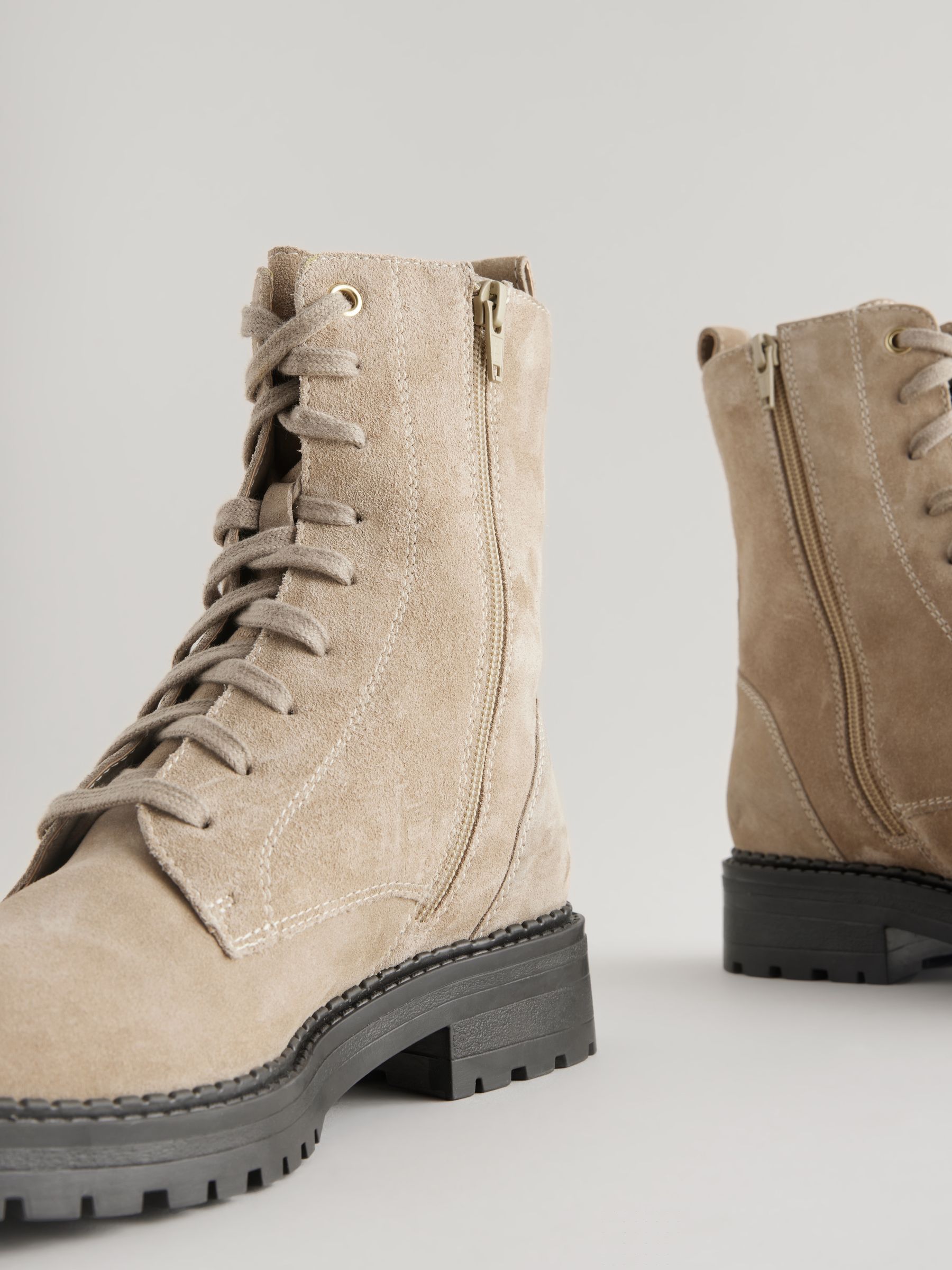 Buy Neutral Standard/Wide Fit Forever Comfort® Leather Lace-Up Boots ...