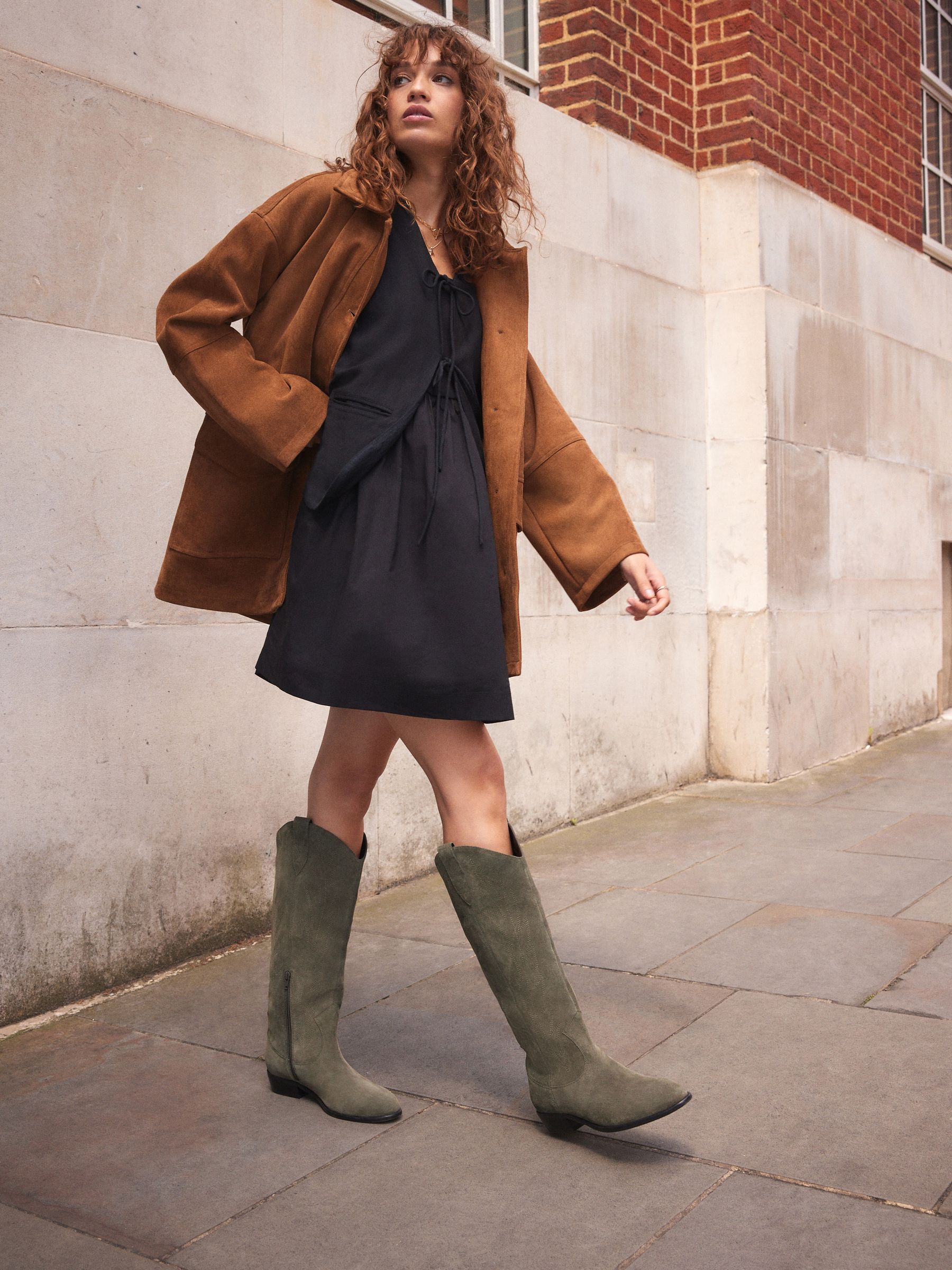 Buy Khaki Green Forever Comfort® Suede Stitched Cowboy Knee High Boots ...