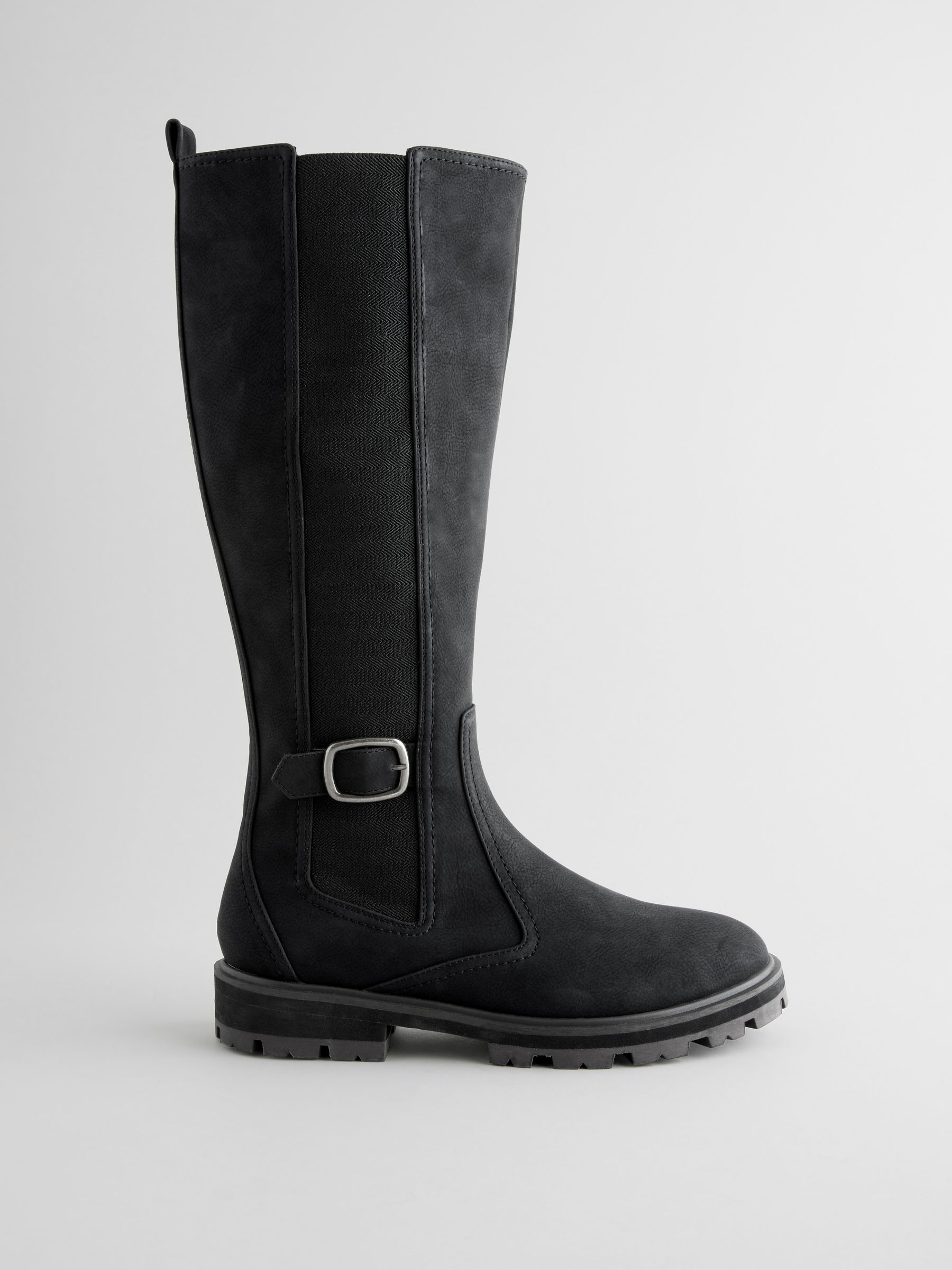 Buy Black Standard/Wide Fit Knee High Buckle Chelsea Boots from the ...