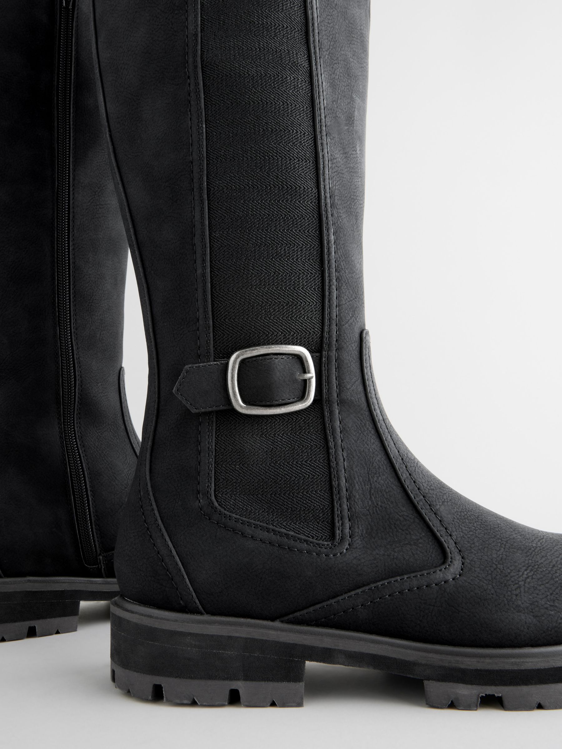 Buy Black Standard/Wide Fit Knee High Buckle Chelsea Boots from the ...