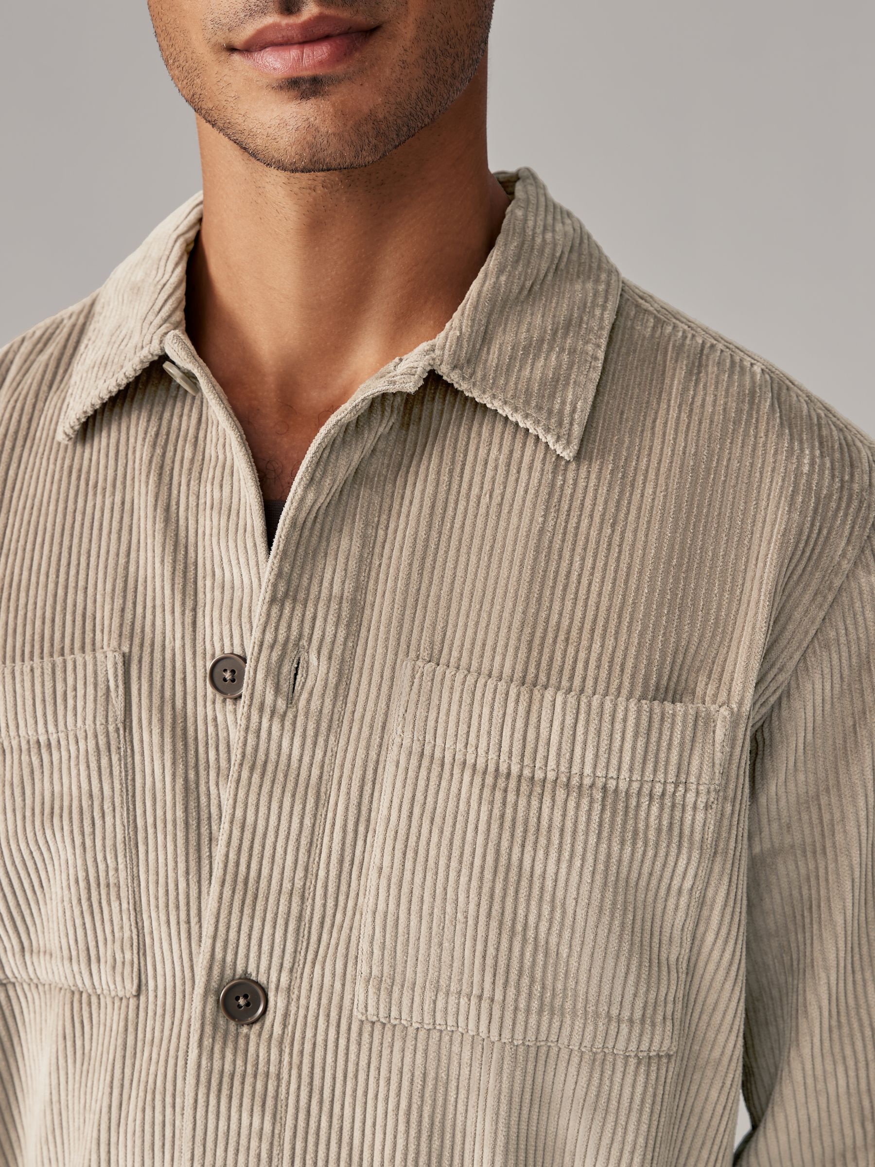 Buy Grey Corduroy Twin Pocket 100% Cotton Shacket Overshirt from the ...