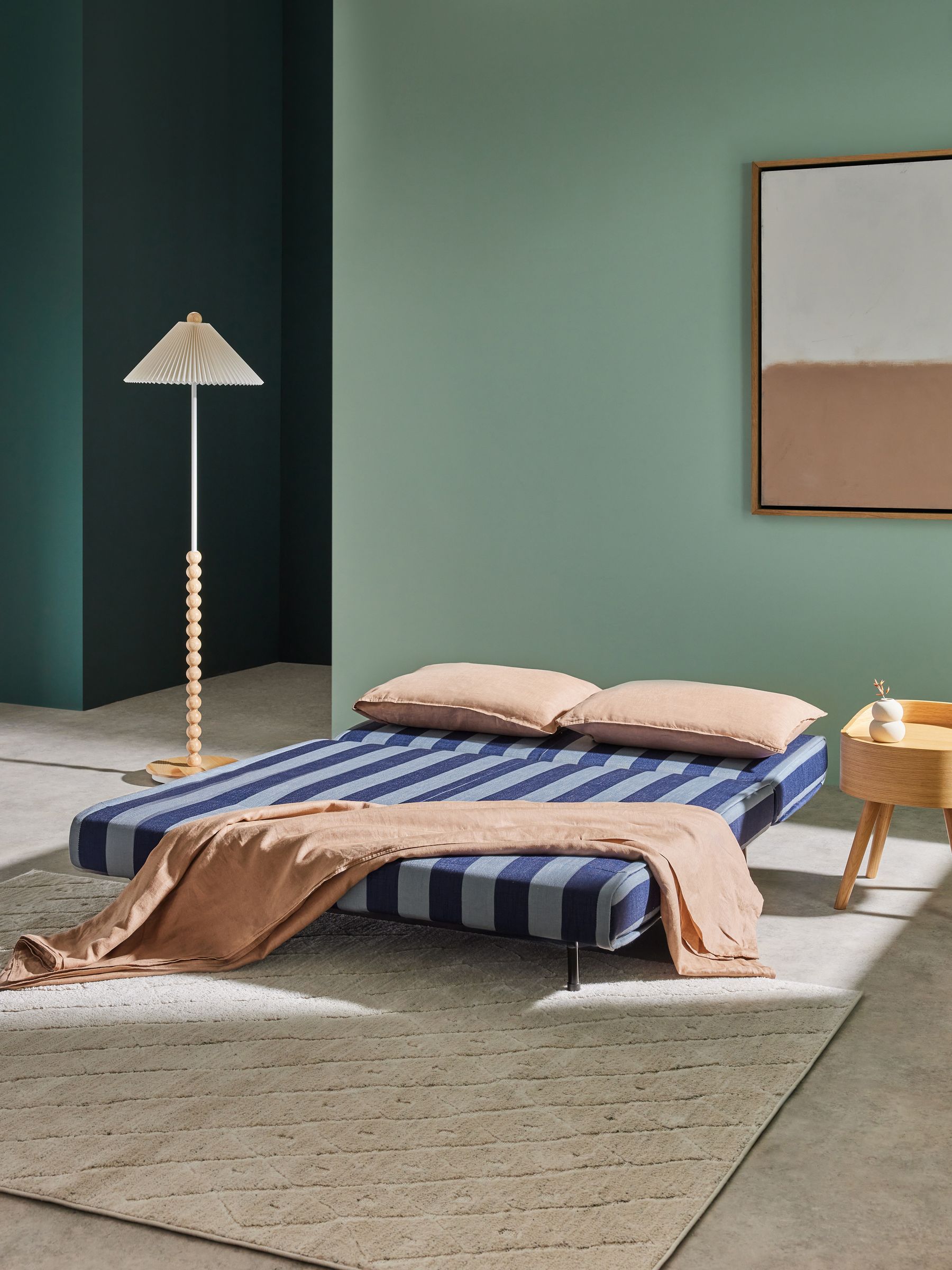 Buy MADE.COM Eclipse Blue Wide Stripe Large Haru 2 Seater Sofa Bed from ...