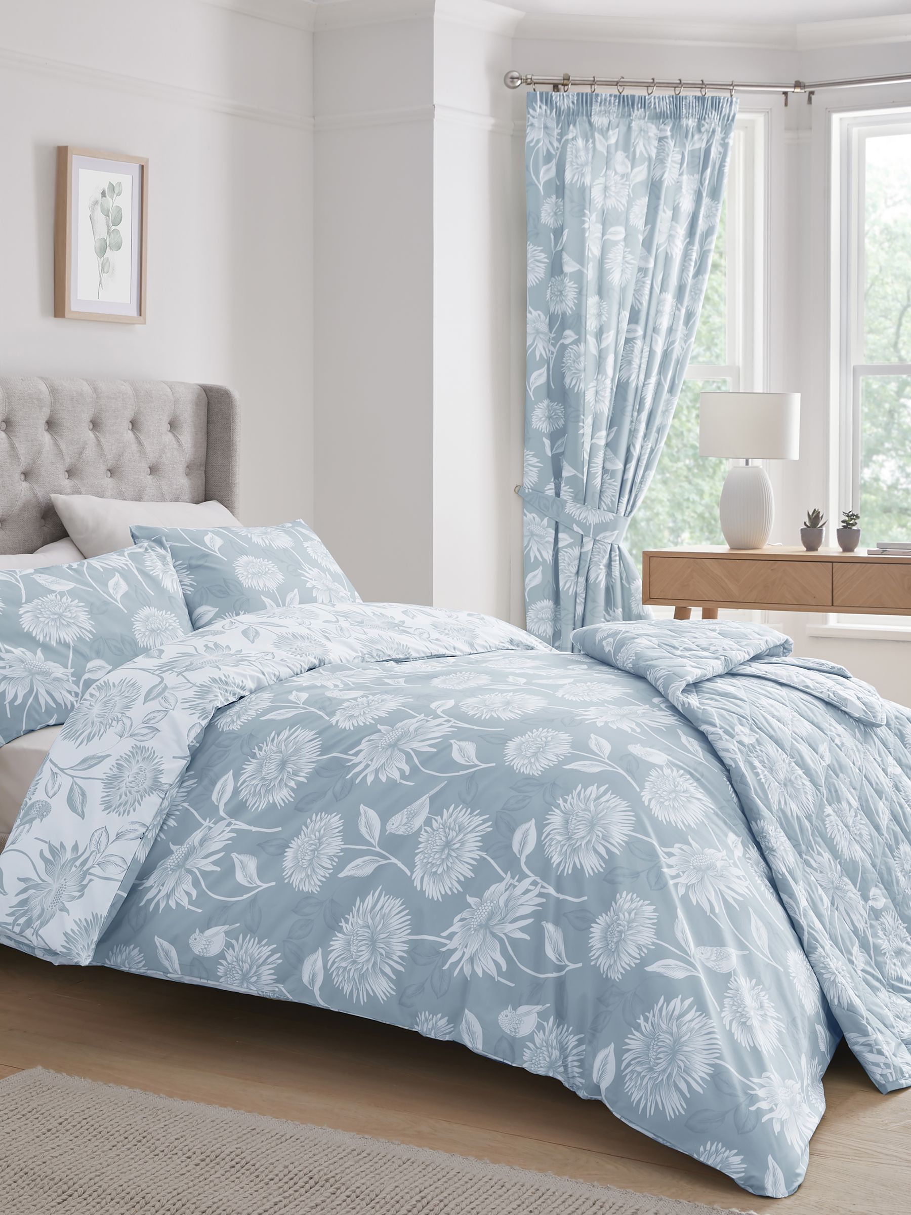 Buy Dreams & Drapes Blue Chrysanthemum Lined Pair of Pencil Pleat ...