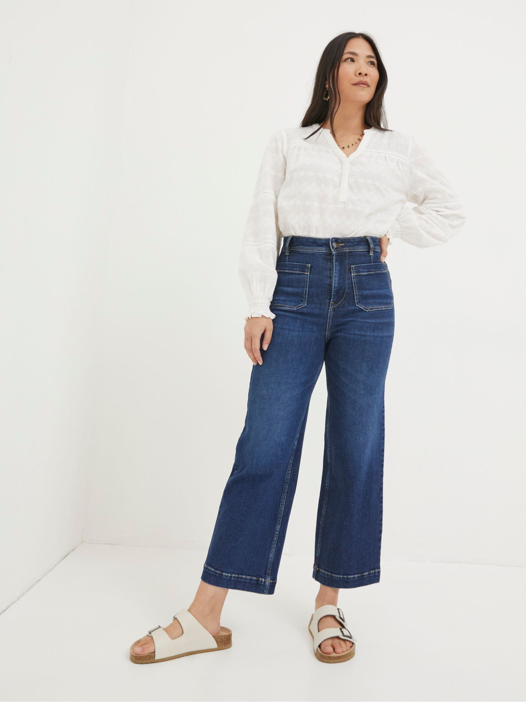 Buy FatFace Keswick Blue Denim Wide Leg Wide Leg Crop Jeans from the ...