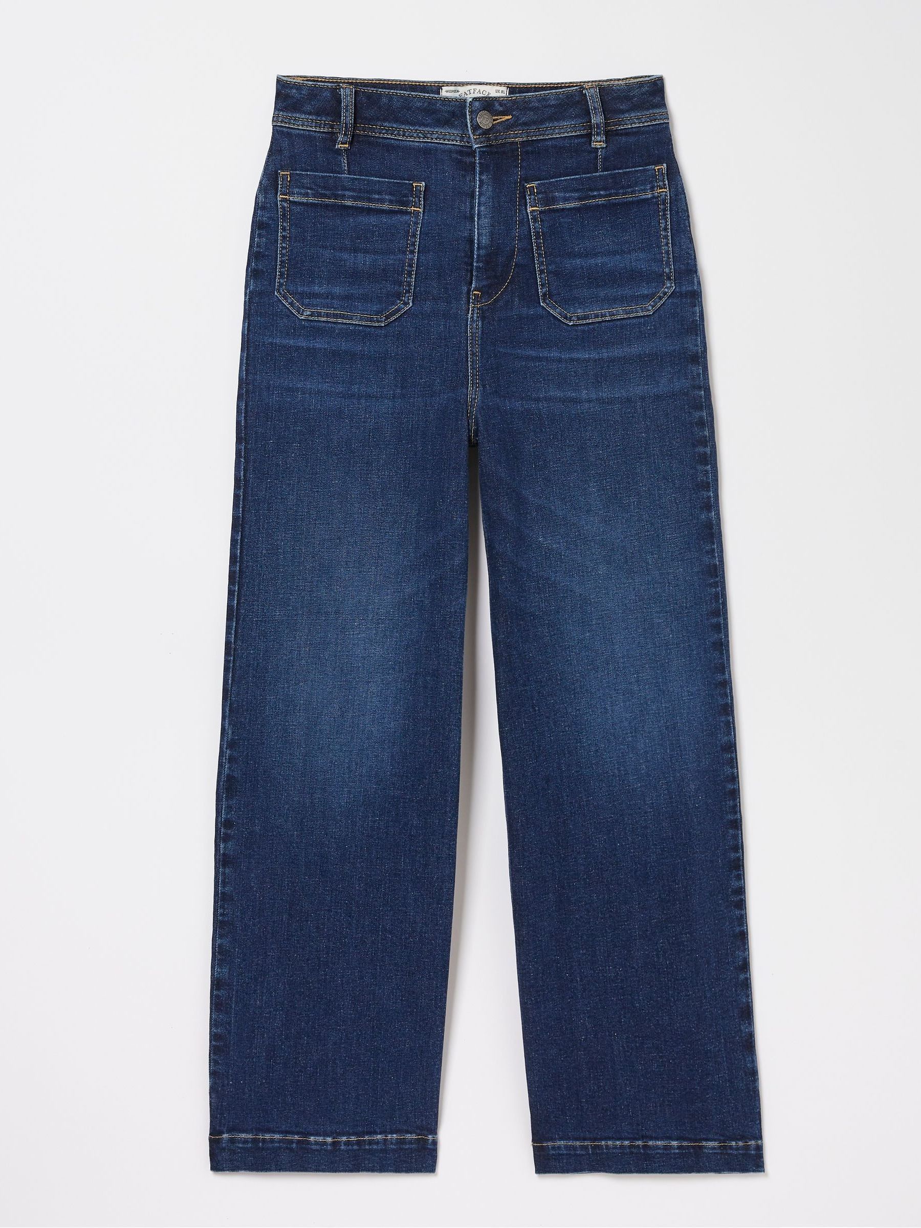 Buy FatFace Keswick Blue Denim Wide Leg Wide Leg Crop Jeans from the ...