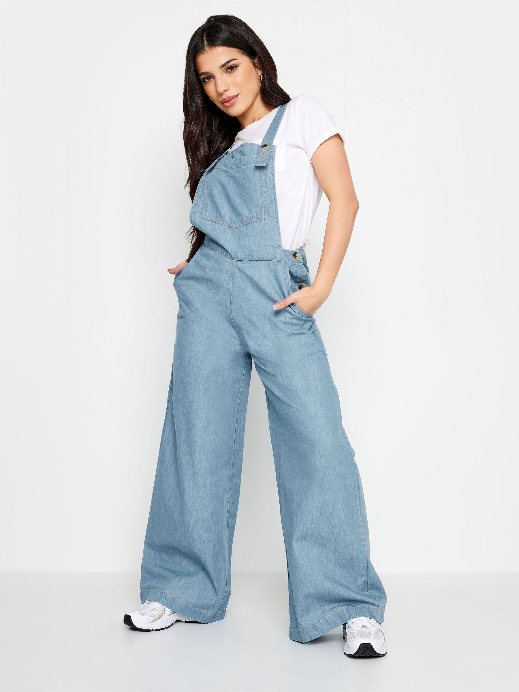 Buy PixieGirl Petite Light Blue 100% Cotton Denim Wide Leg Dungarees ...