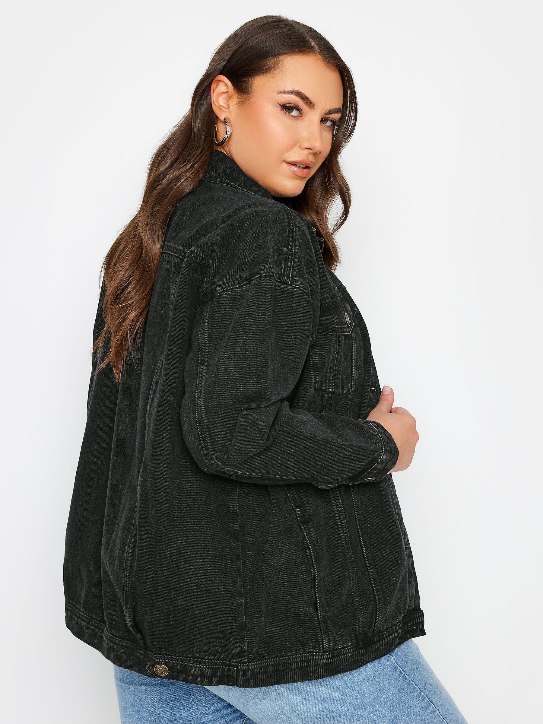 Buy Yours Curve Black Washed Oversized 100% Cotton Denim Jacket from ...