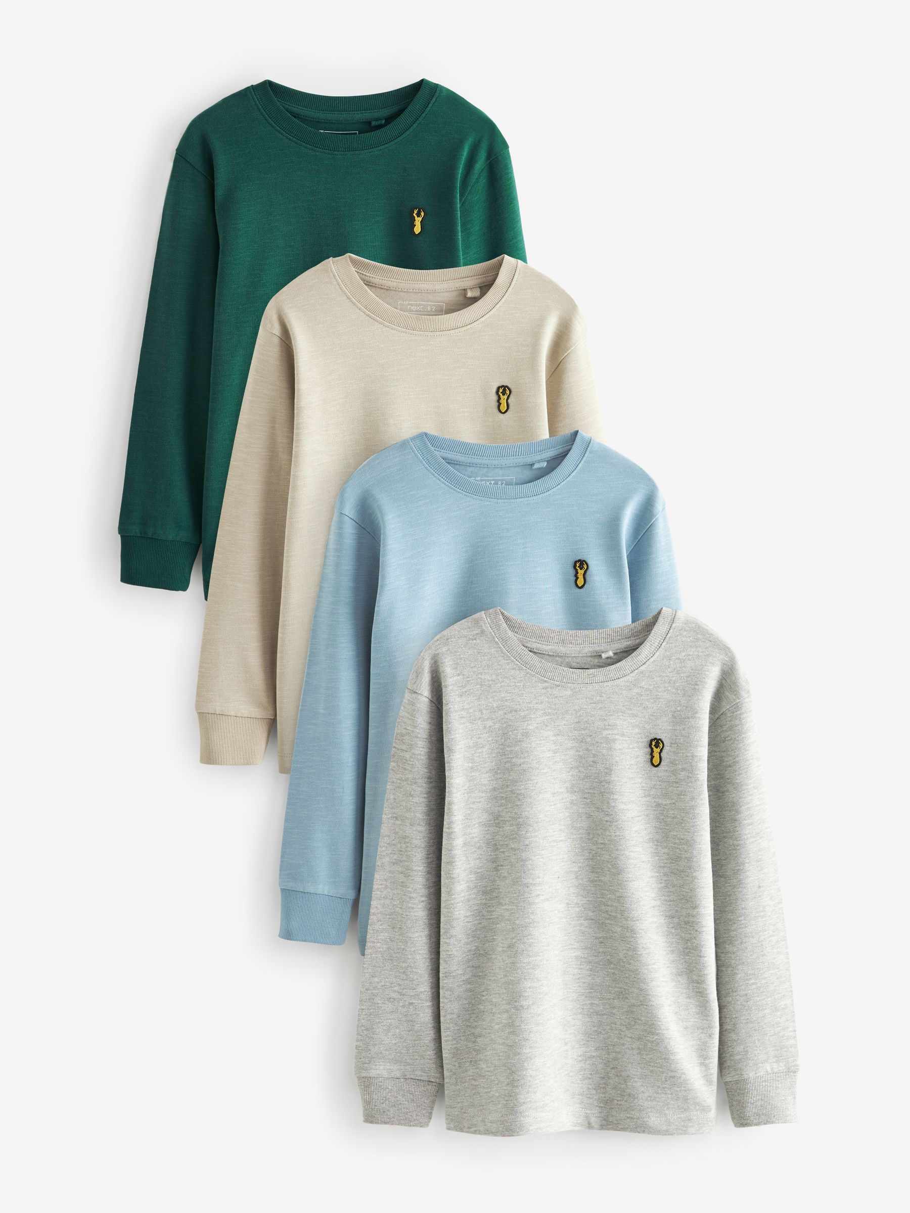 Buy Blue/Green/Grey/Stone Stag Logo Long Sleeve Cosy T-Shirts 4 Pack (3 ...