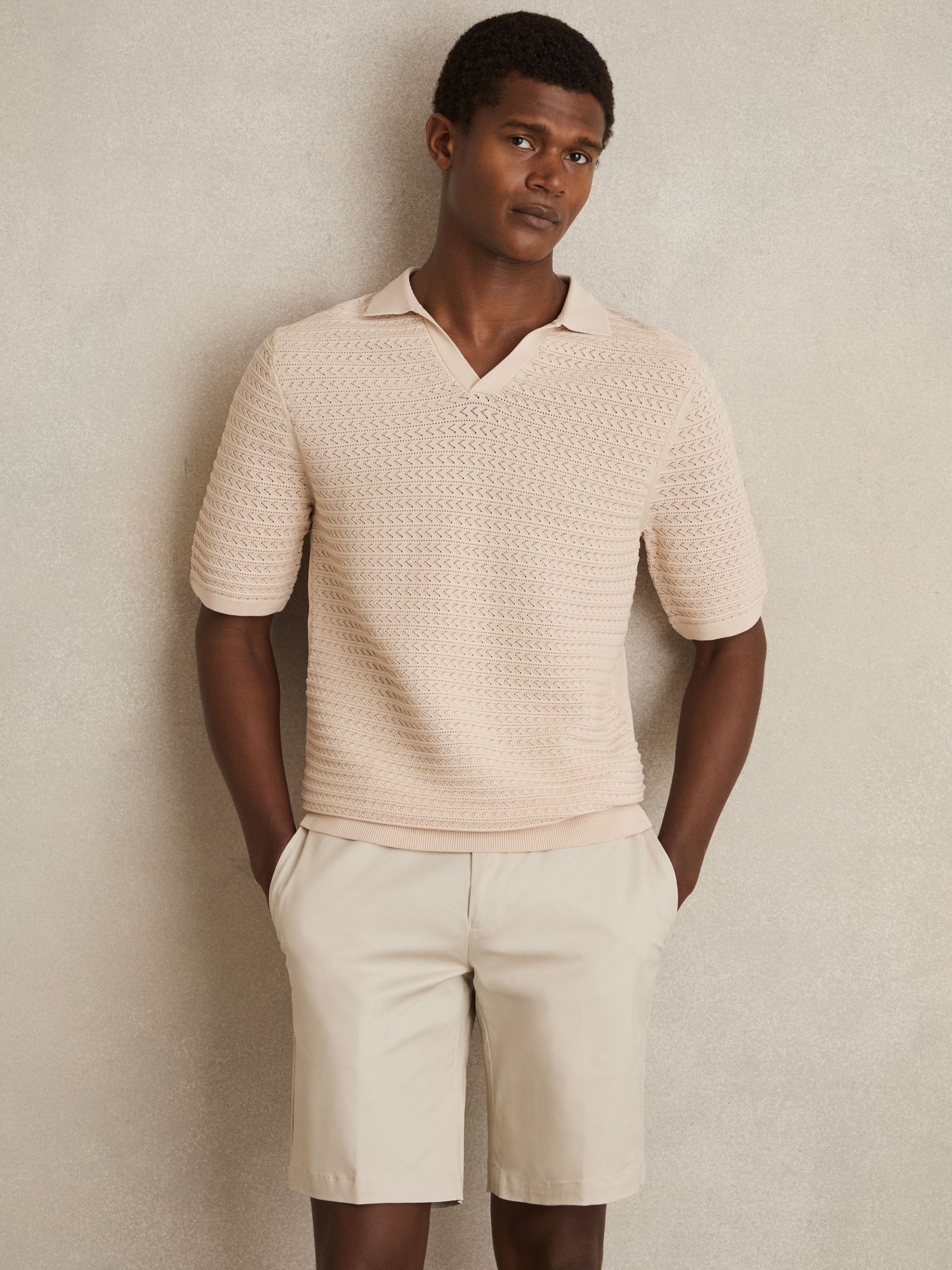 Buy Reiss Stone Oe Sigmund Pointelle Open-Collar Polo Shirt from the ...