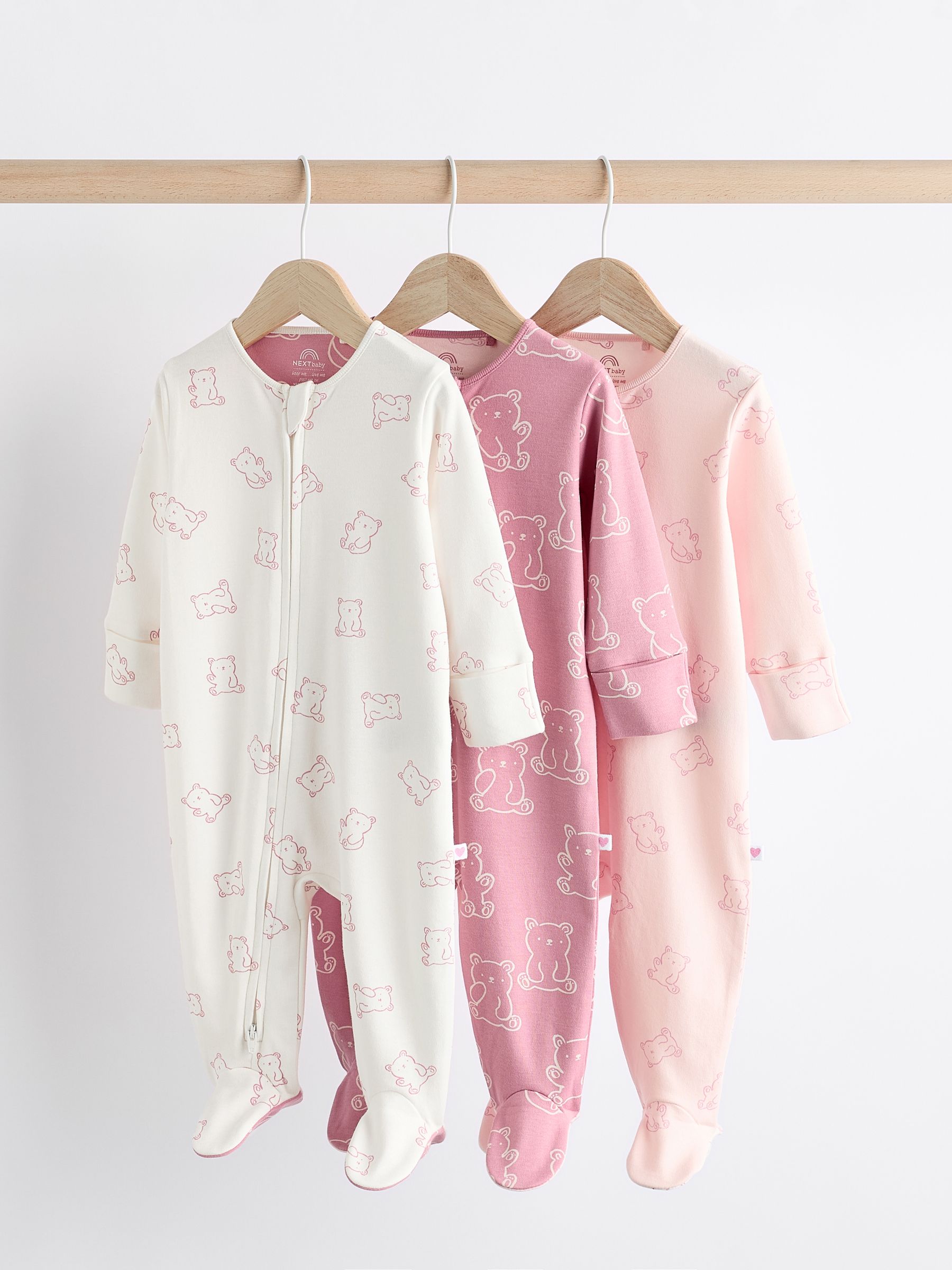 Buy Pink 3 Pack Two Way Zip Baby Sleepsuits (0-2yrs) from the Next UK ...