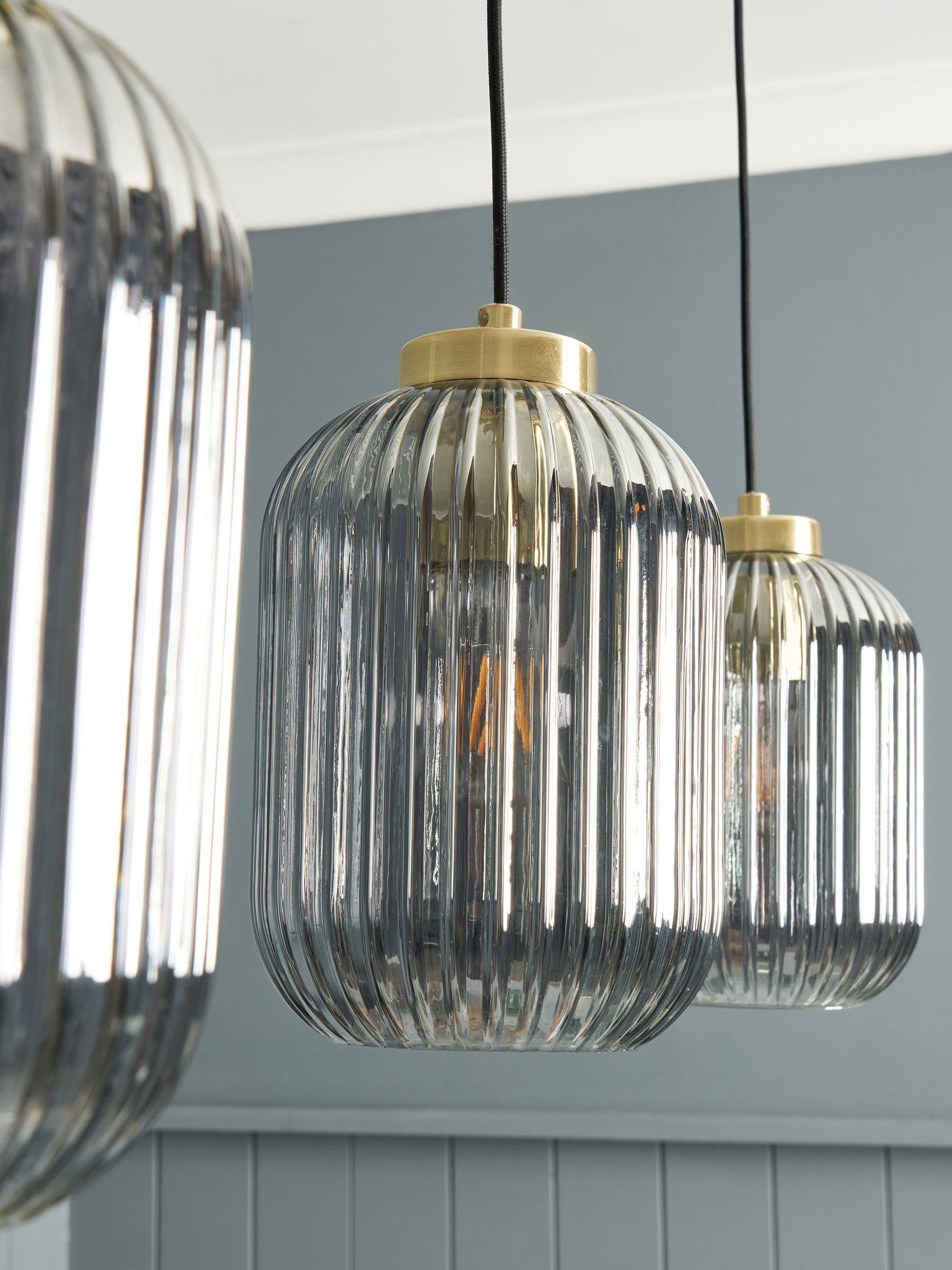 Buy BHS Satin Brass Lyna Smoke Glass 3 Light Linear Pendant Bar Ceiling ...