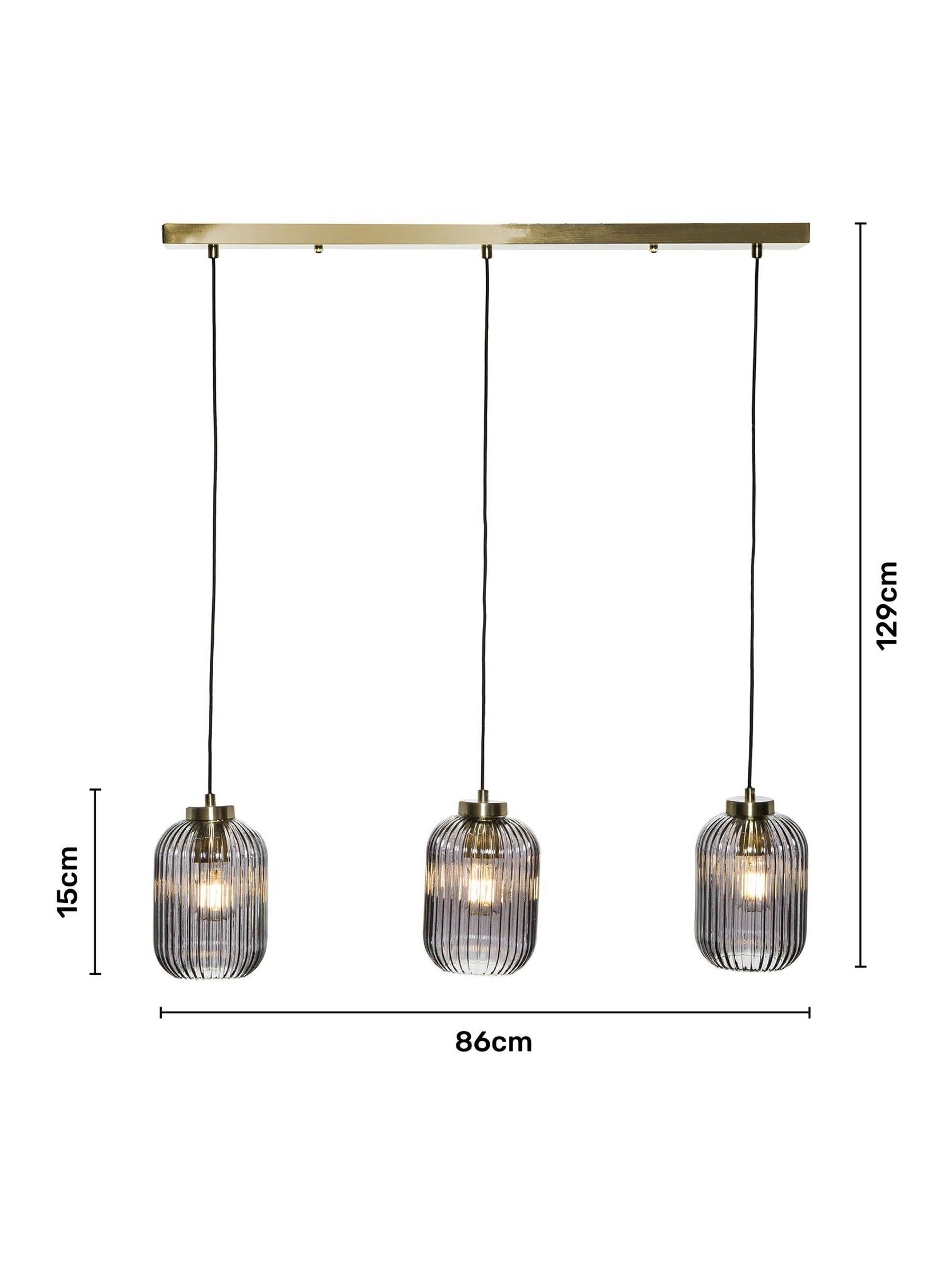 Buy BHS Satin Brass Lyna Smoke Glass 3 Light Linear Pendant Bar Ceiling ...