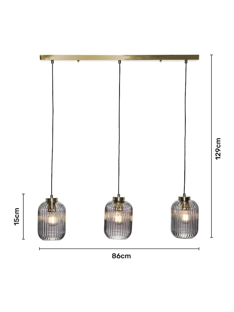 Buy BHS Satin Brass Lyna Smoke Glass 3 Light Linear Pendant Bar Ceiling ...