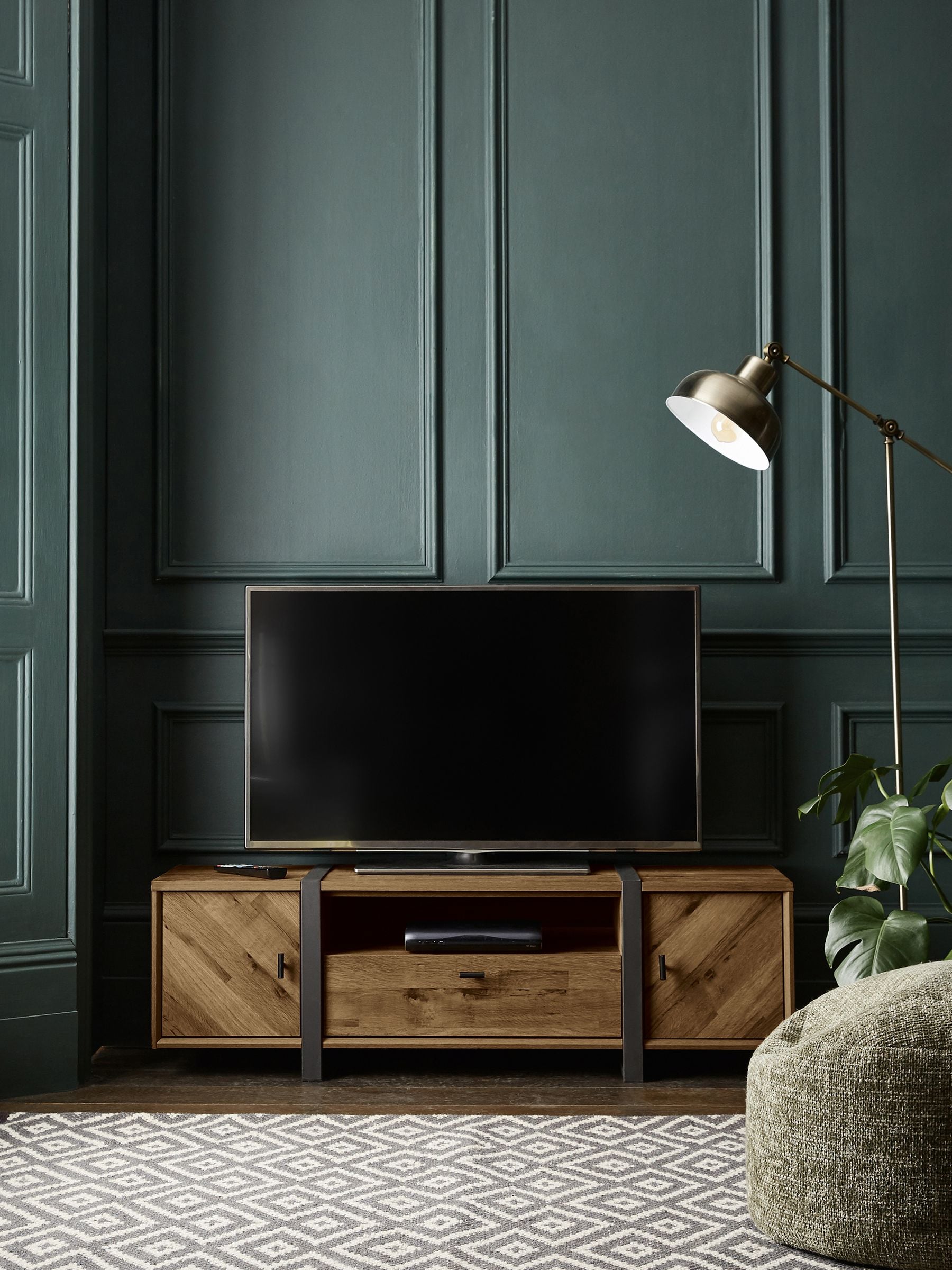 Buy Dark Bronx Chevron Oak Effect Up to 55 inch TV Unit from the Next UK online shop