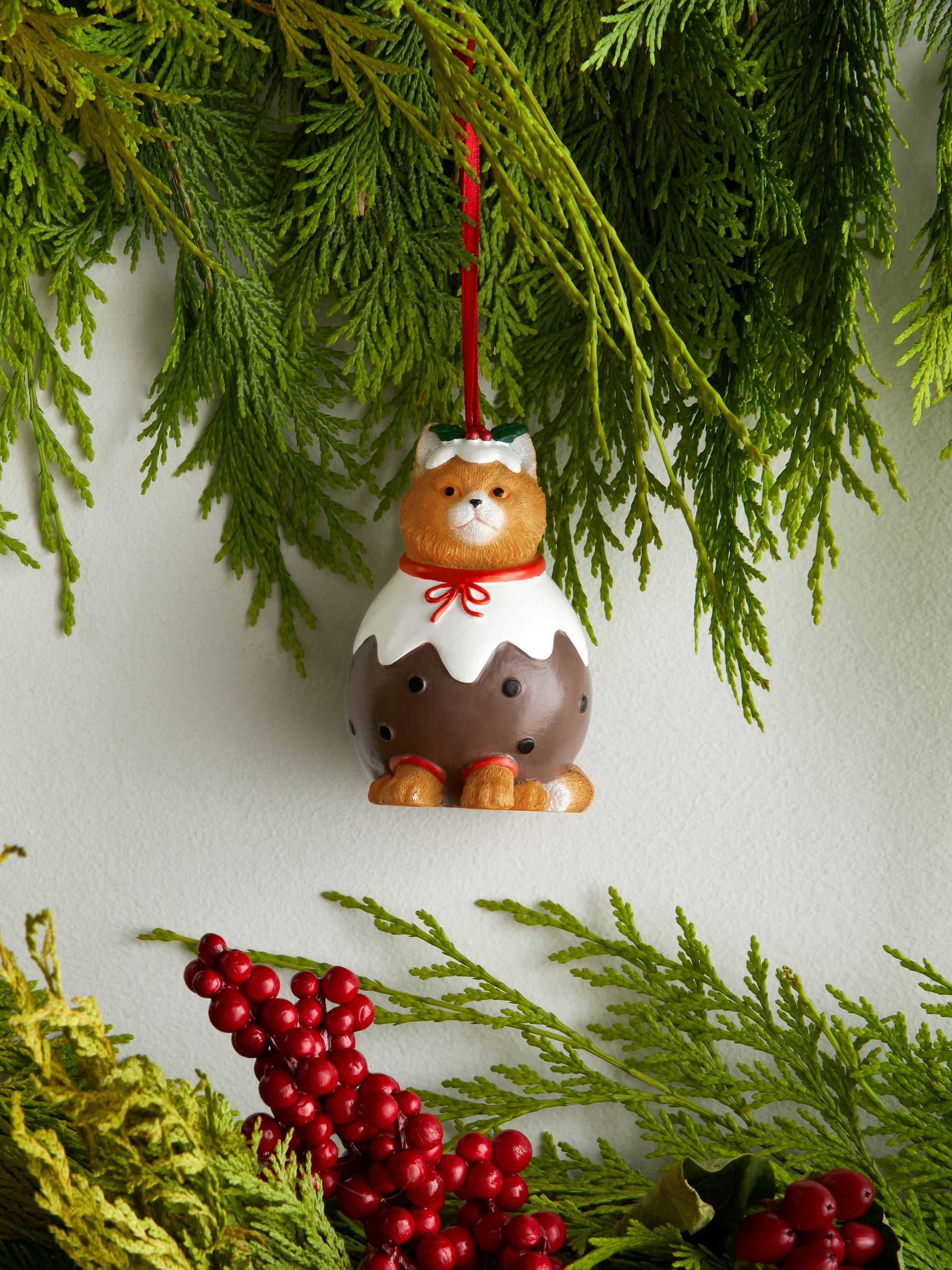 Buy Natural Cat Christmas Pudding Christmas Bauble from Next Luxembourg
