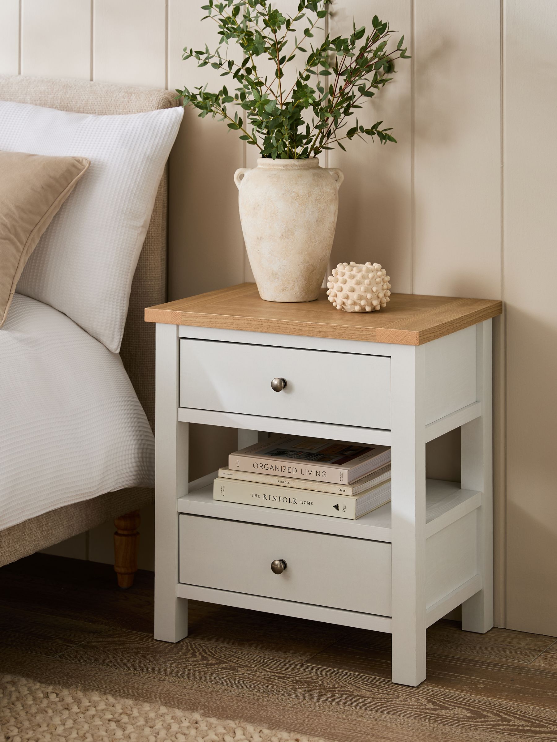Buy Chalk Malvern Paint Effect 2 Drawer with Shelf Bedside Table from the Next UK online shop