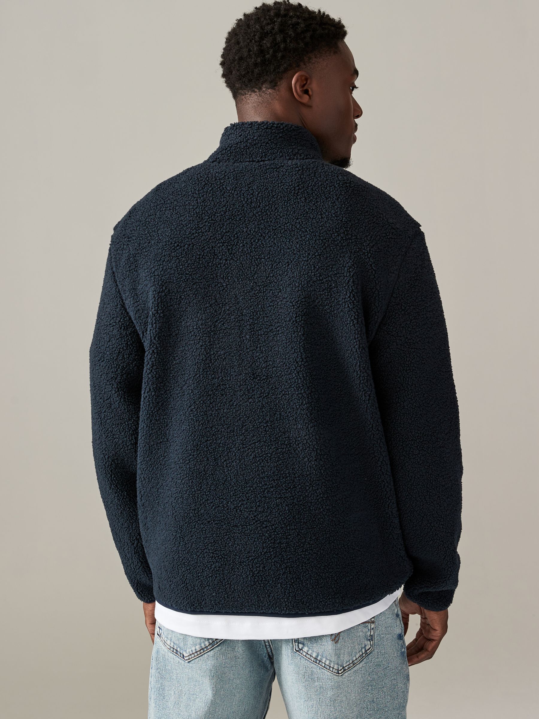 Buy Navy Blue Zip Neck Borg Fleece Lined Jacket from Next Saudi Arabia