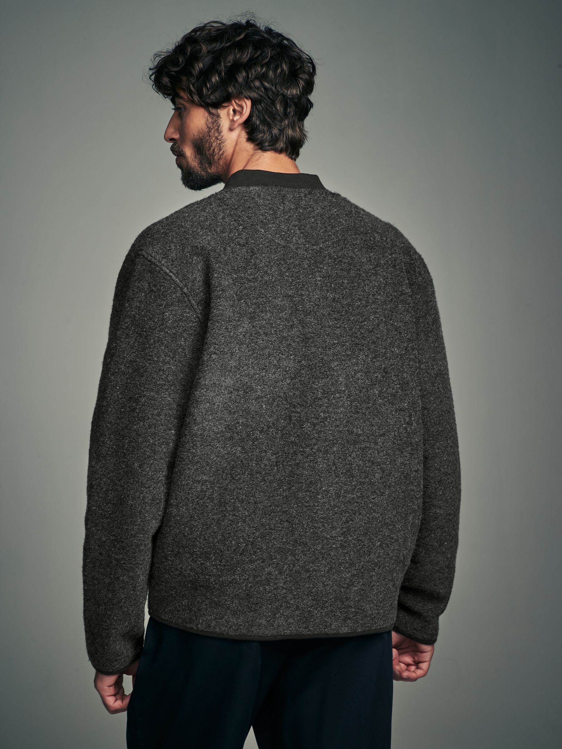 Buy Grey Wool Blend Fleece Bomber Jacket from Next Saudi Arabia