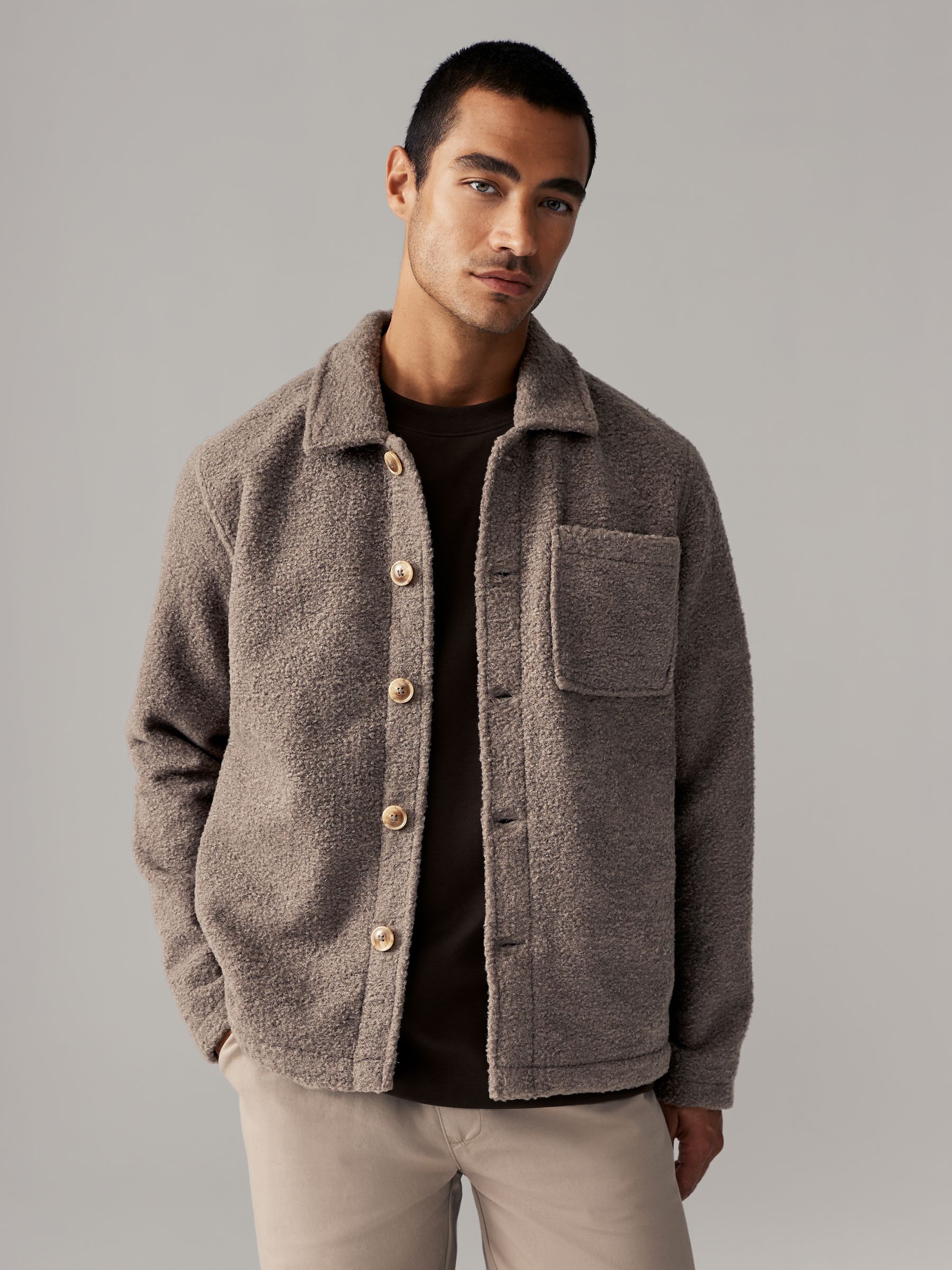 Buy Neutral Regular Fit Regular Fit Borg Fleece Shacket from the Next ...