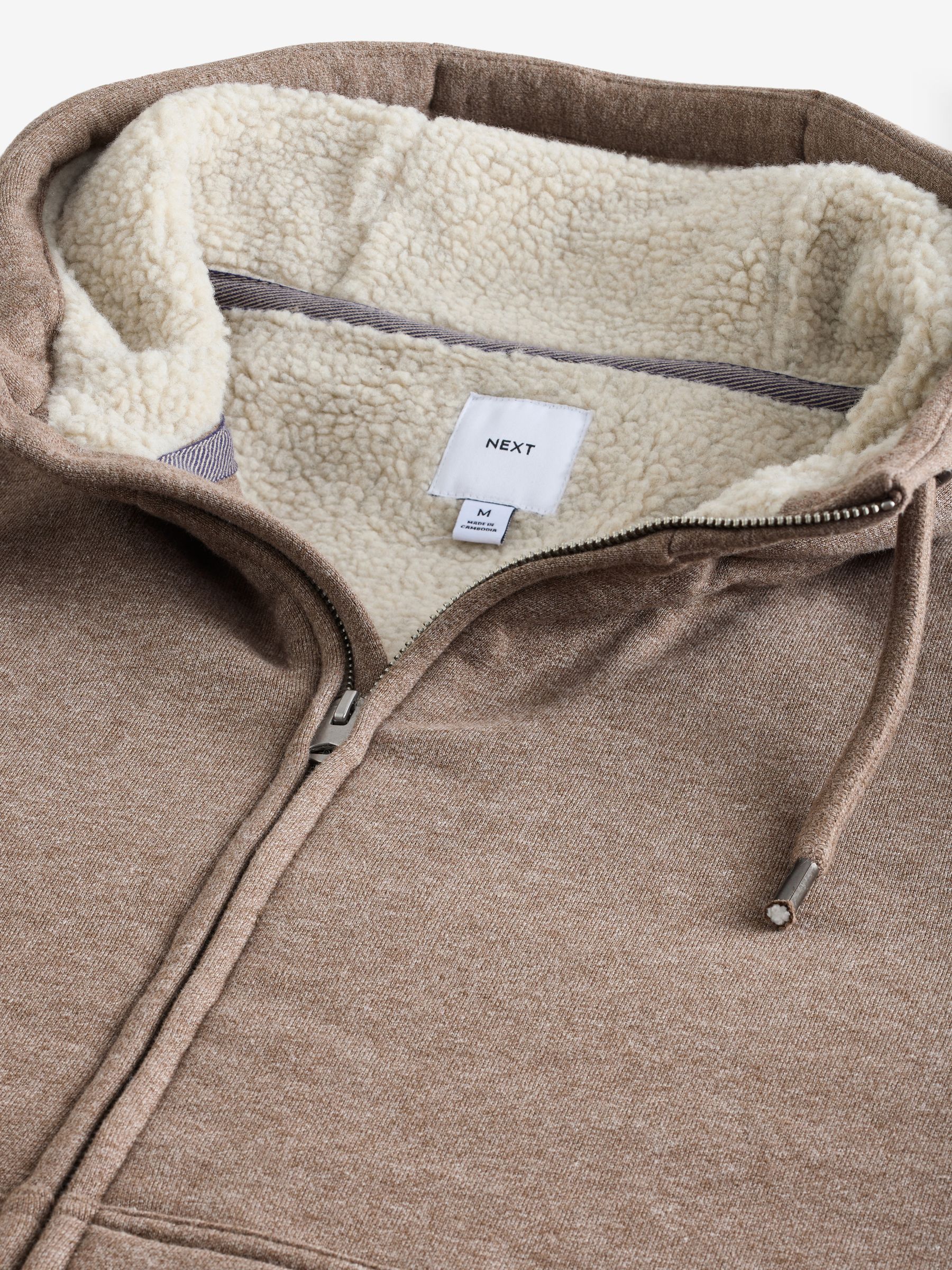 Buy Neutral Borg Fleece Lined Zip Up Hoodie from the Next UK online shop