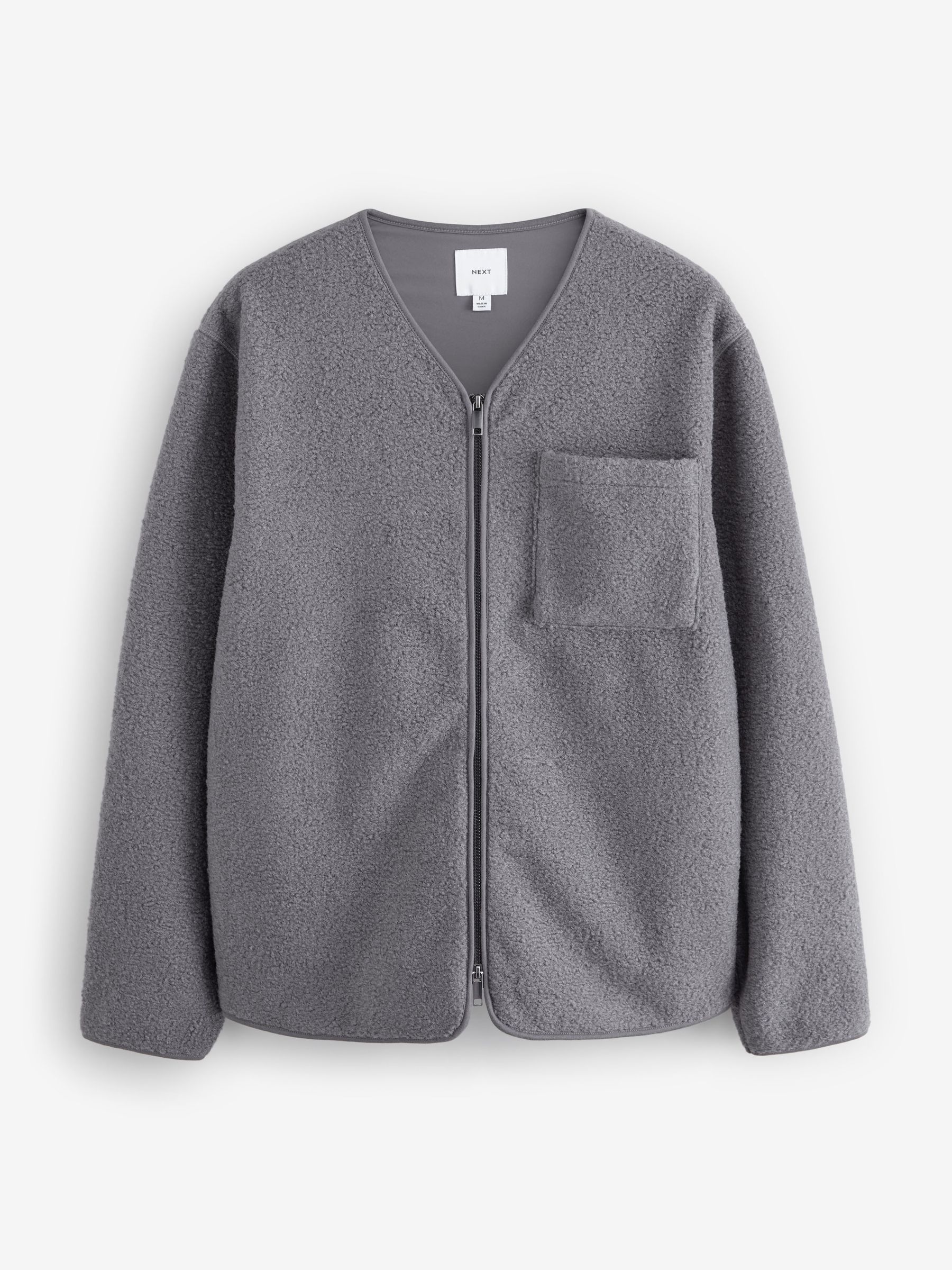 Buy Grey Zip Through Regular Fit Borg Fleece Shacket from the Next UK ...