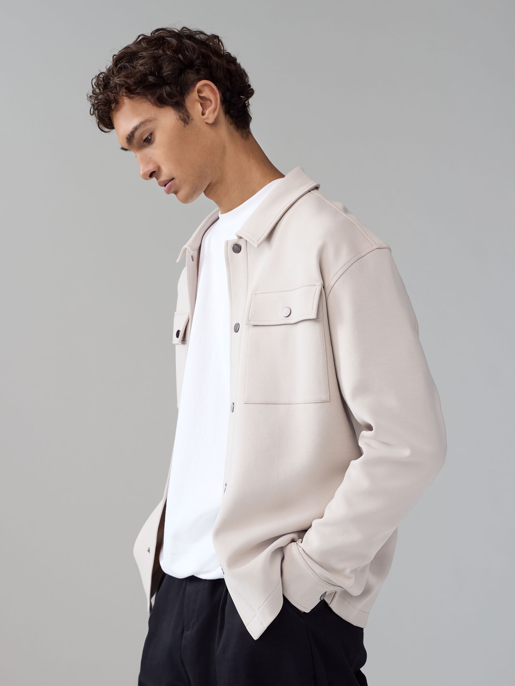 Buy Ecru Smart Interlock Scuba Popper Shacket from the Next UK online shop