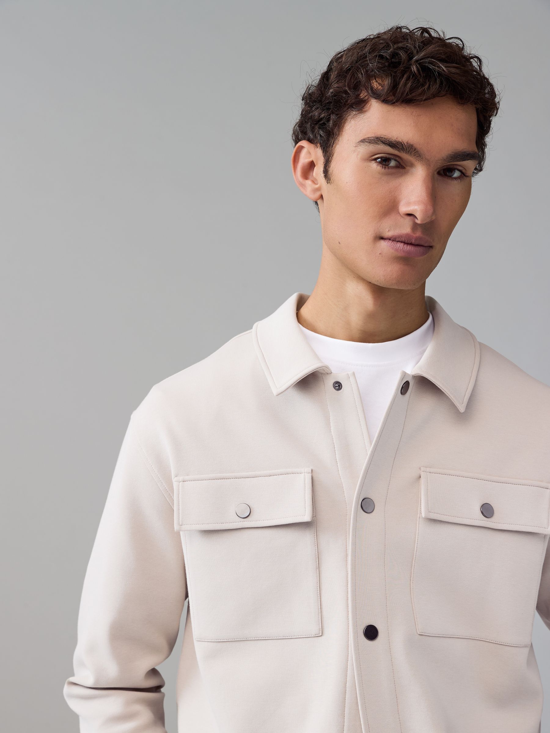 Buy Ecru Smart Interlock Scuba Popper Shacket from the Next UK online shop