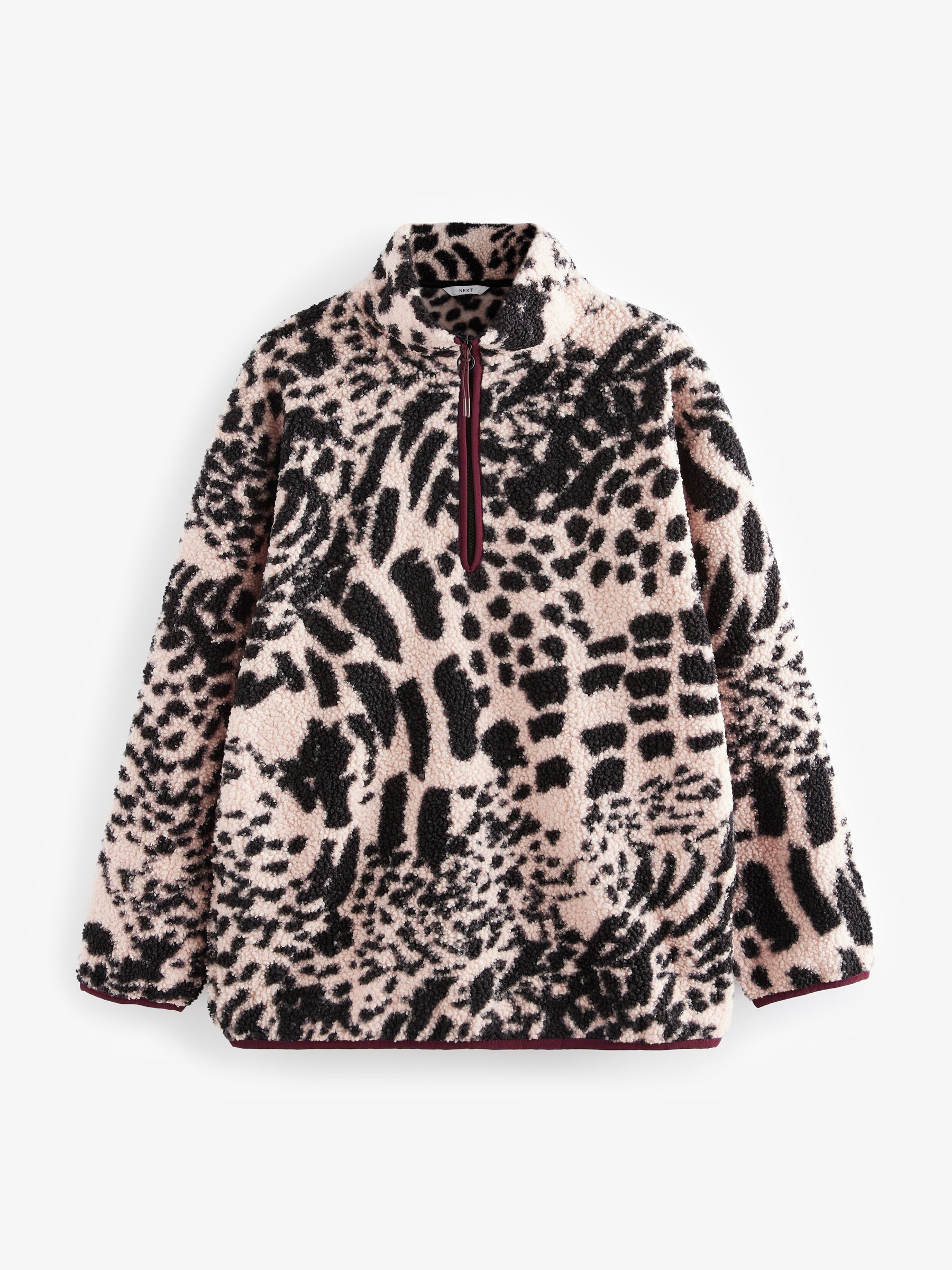 Buy Animal Print Teddy Borg Cosy Longline Quarter Zip Fleece from the ...