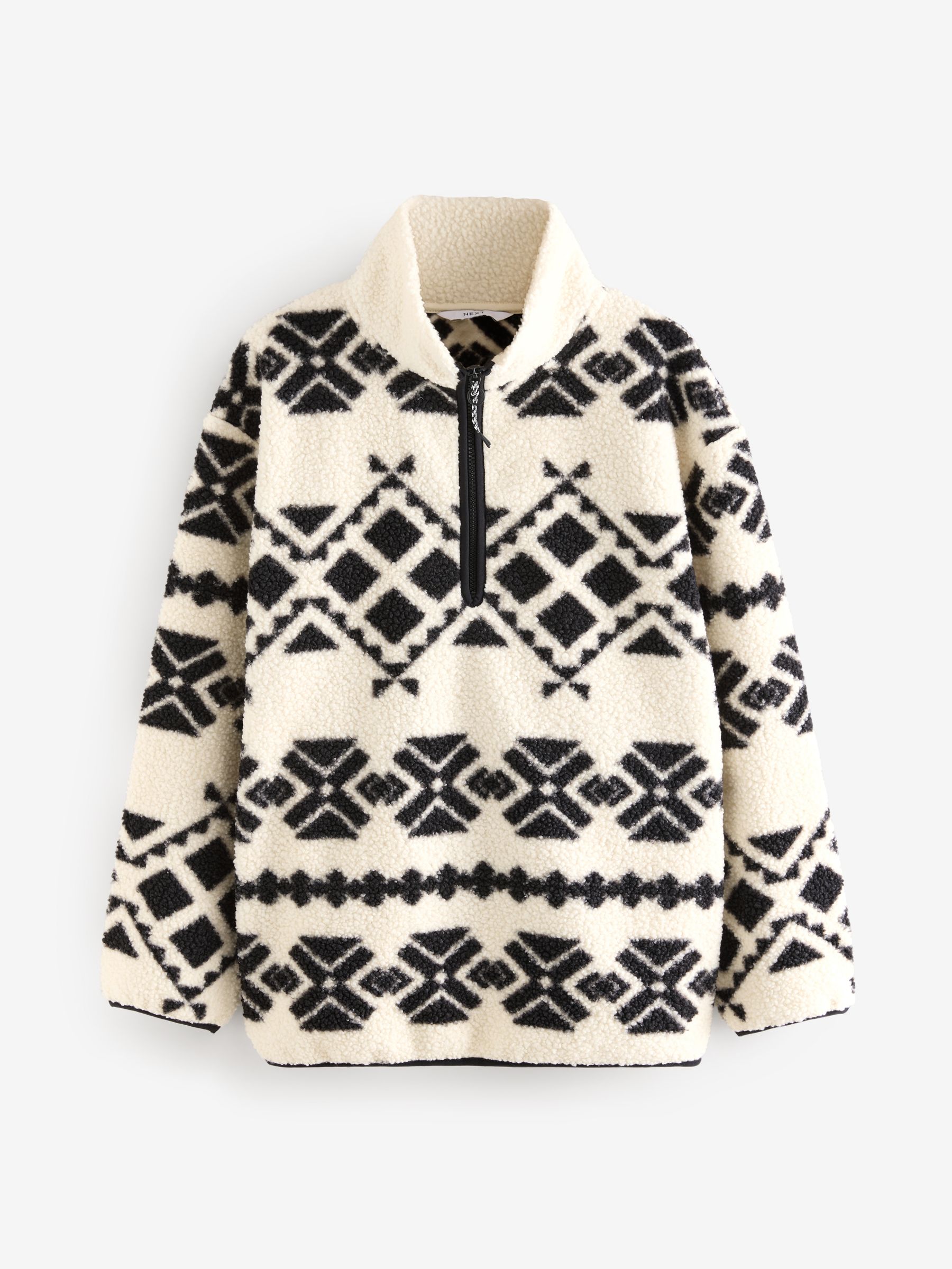 Buy Black/White Print Teddy Borg Cosy Longline Quarter Zip Fleece from ...