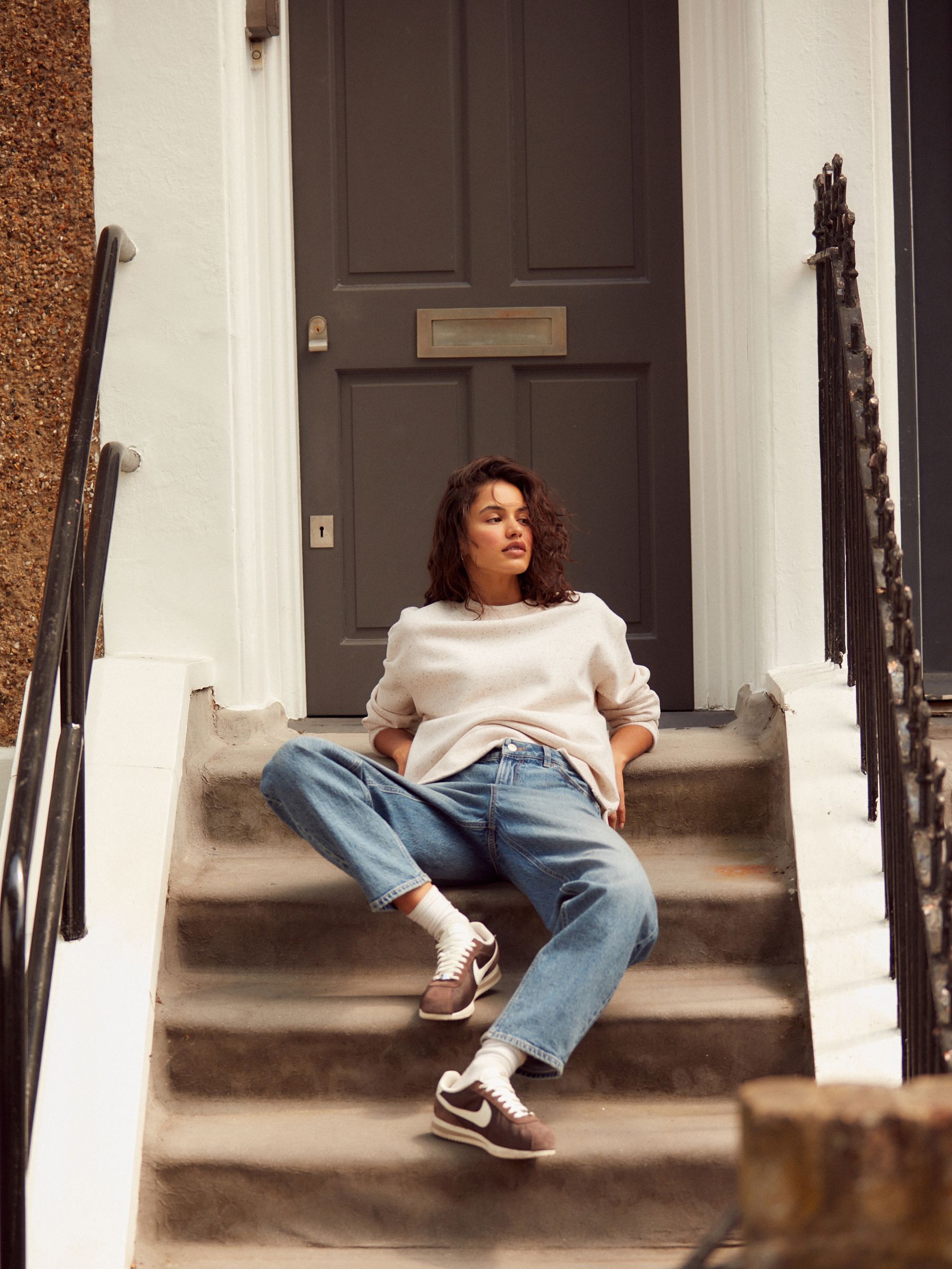 Buy Natural Oatmeal Relaxed Fit Essentials Longline Sweatshirt from the ...