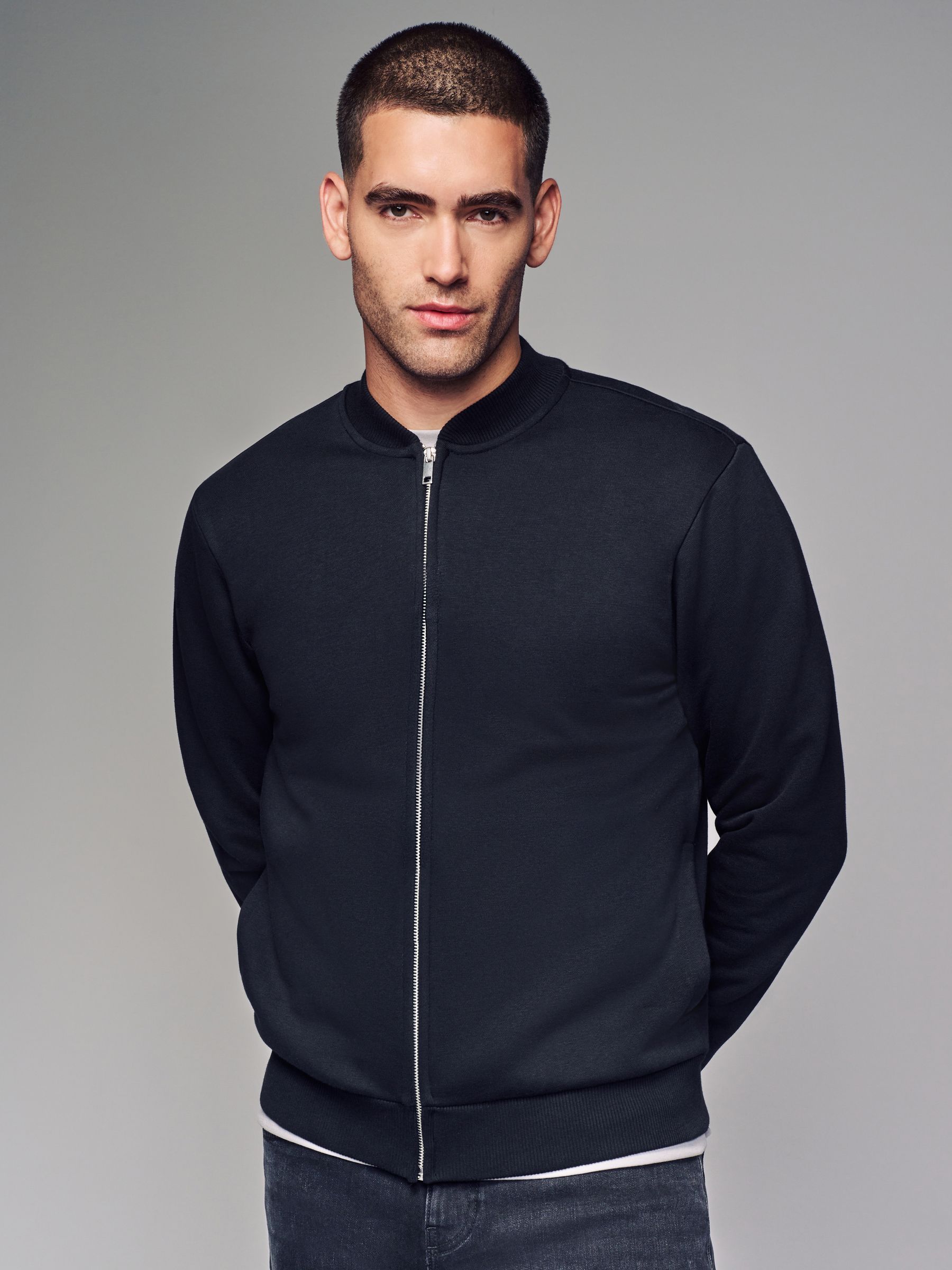 Buy Black Cotton Rich Full Zip Jersey Bomber Jacket from Next Ireland