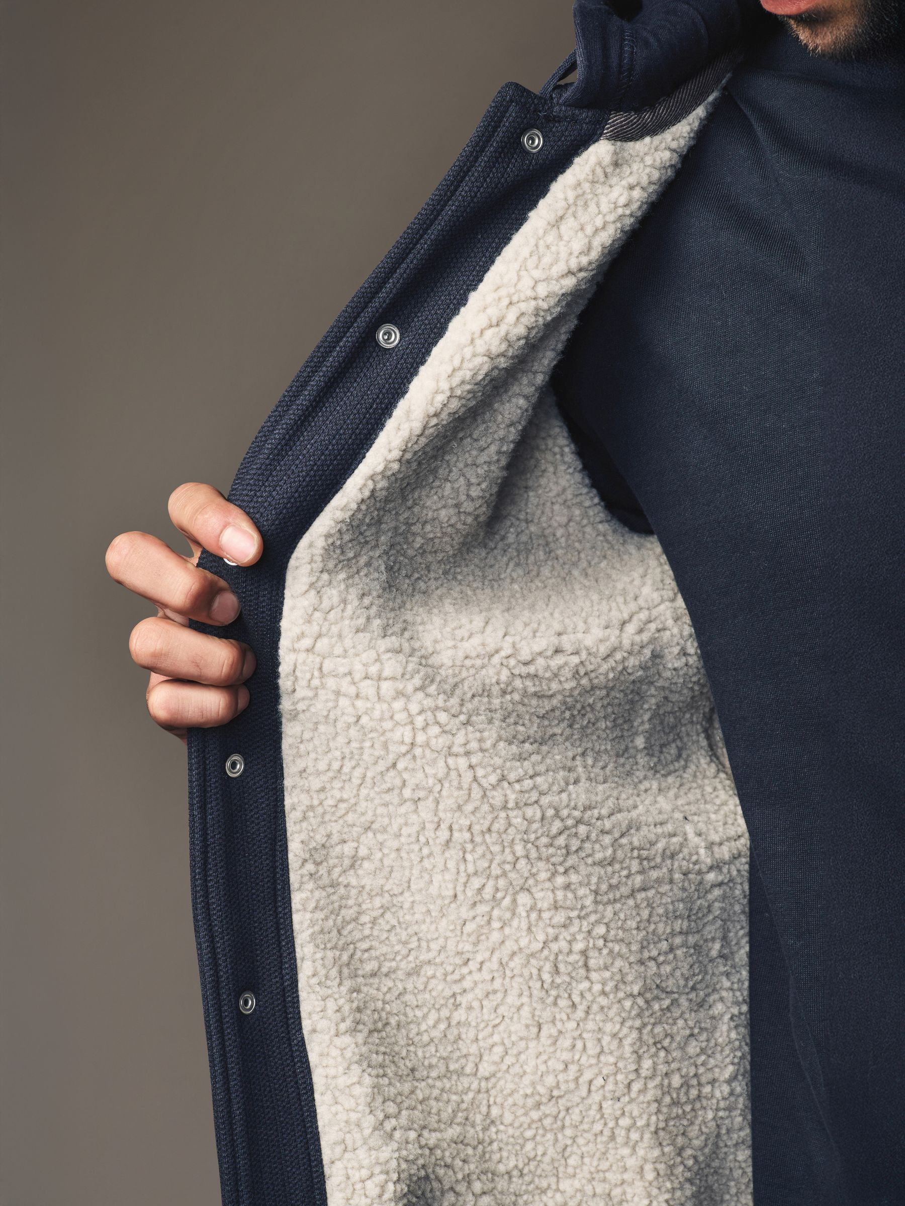 Buy Navy Blue Borg Lined Popper Shacket with Hood from the Next UK ...