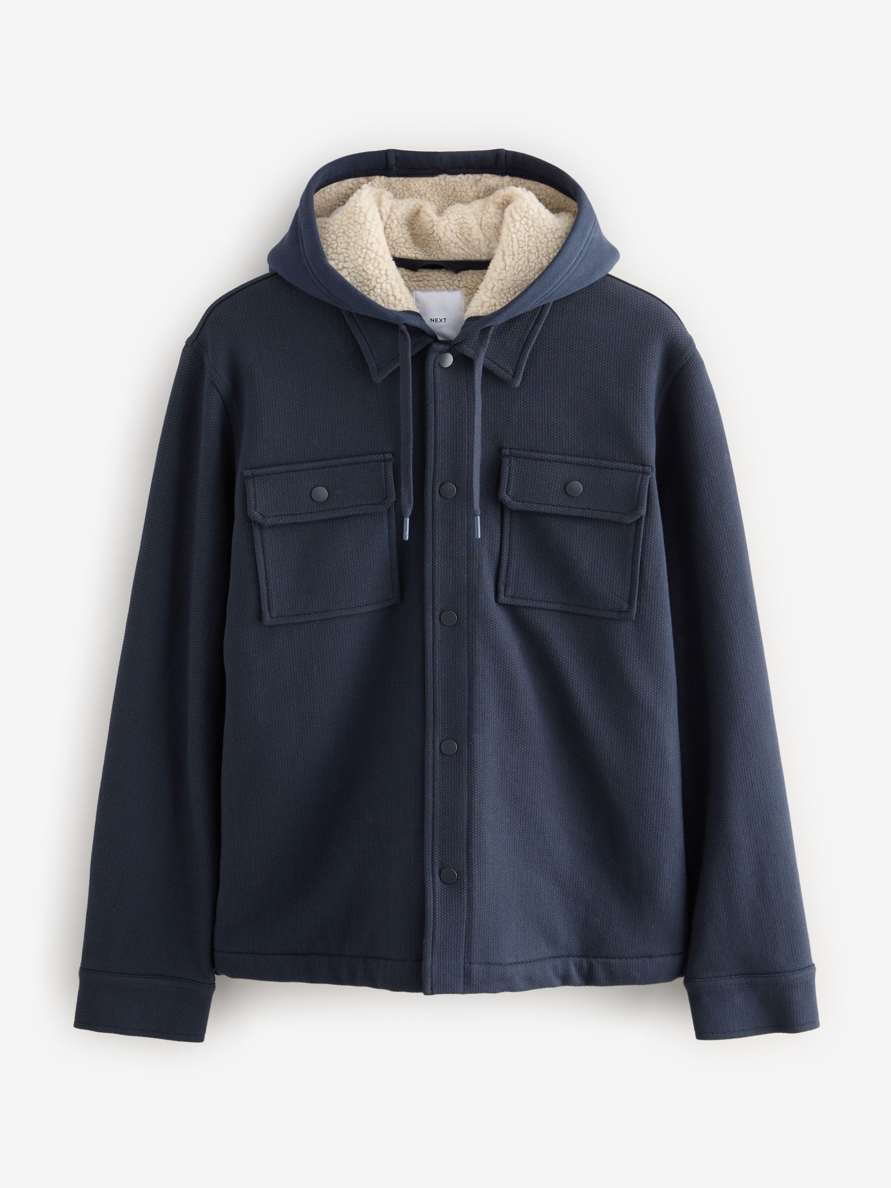 Buy Navy Blue Borg Lined Popper Shacket with Hood from the Next UK ...