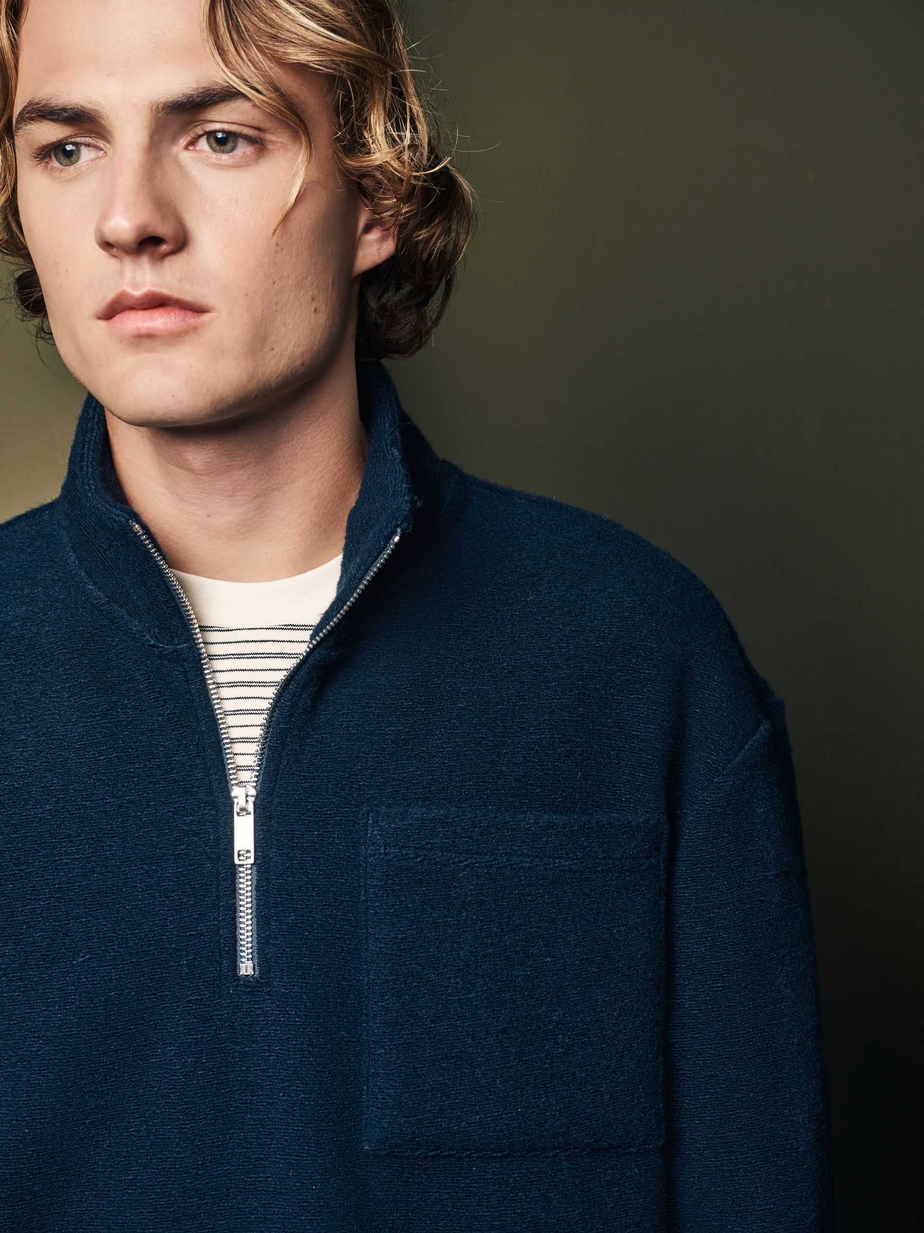 Buy Navy Blue Wool Blend Zip Neck Sweatshirt from the Next UK online shop