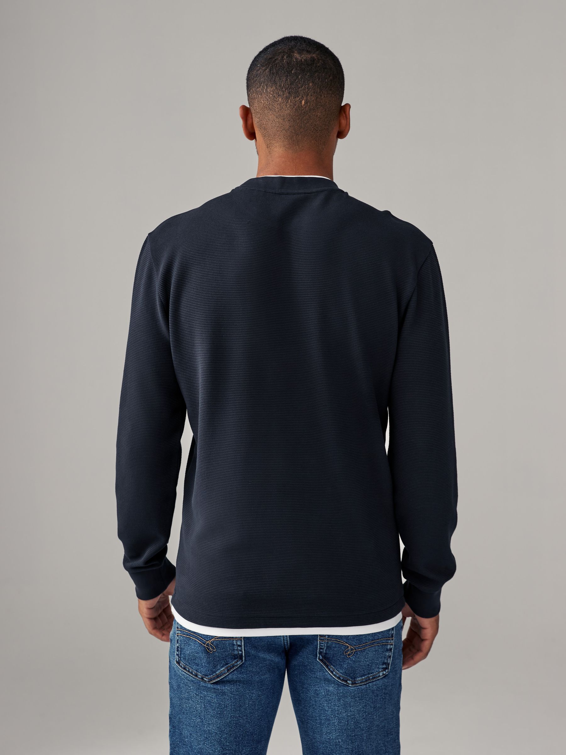Buy Navy Blue Texture Long Sleeve Mock Layer Jumper from the Next UK ...