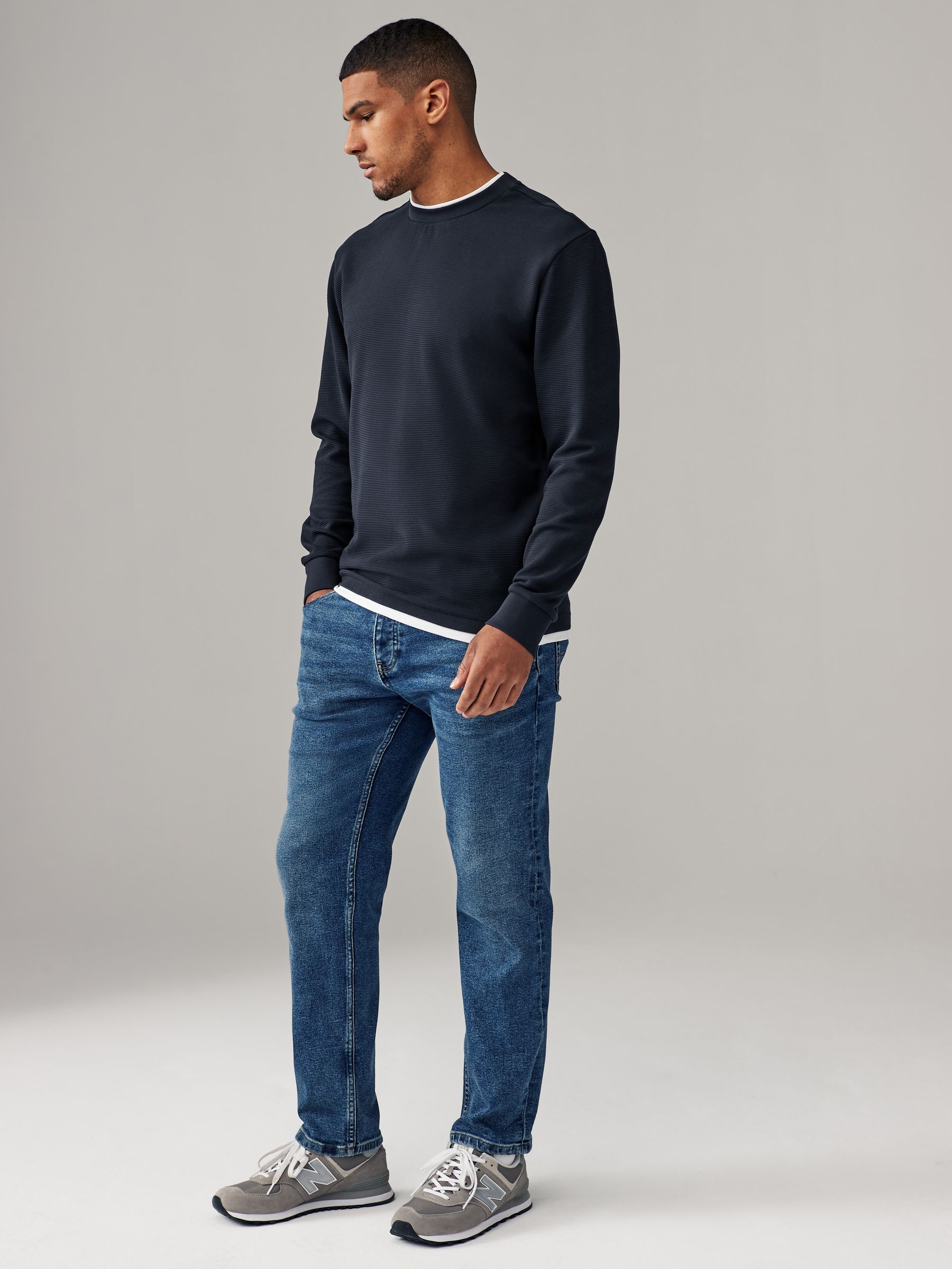 Buy Navy Blue Texture Long Sleeve Mock Layer Jumper from Next Ireland