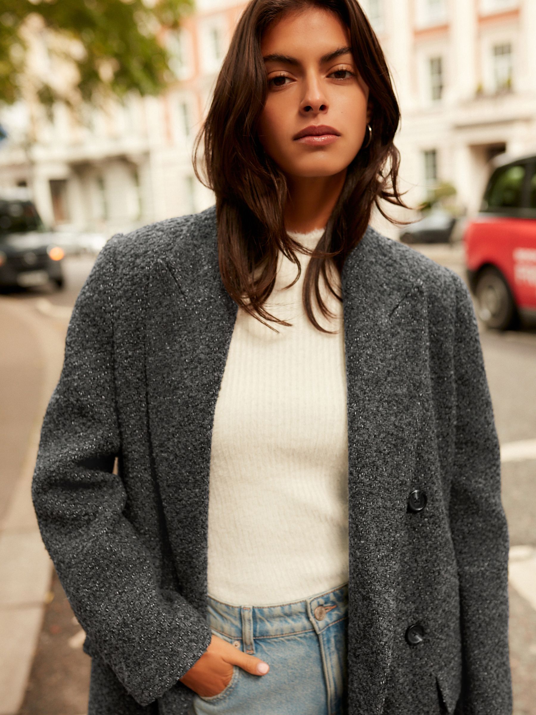 Buy Dark Grey Premium Wool Blend Textured Coat from the Next UK online shop